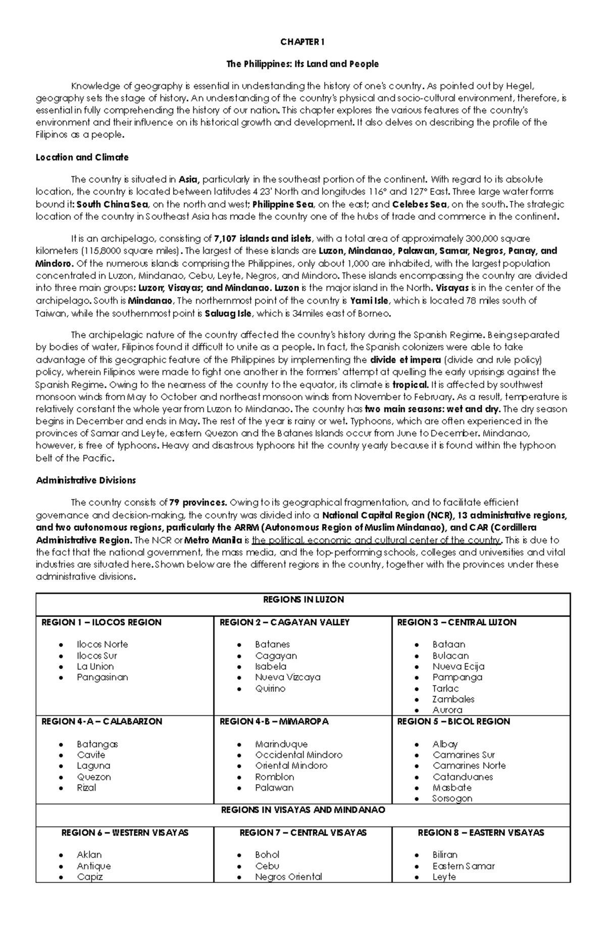 Topic 1 THE Philippines ITS LAND AND People - CHAPTER 1 The Philippines ...