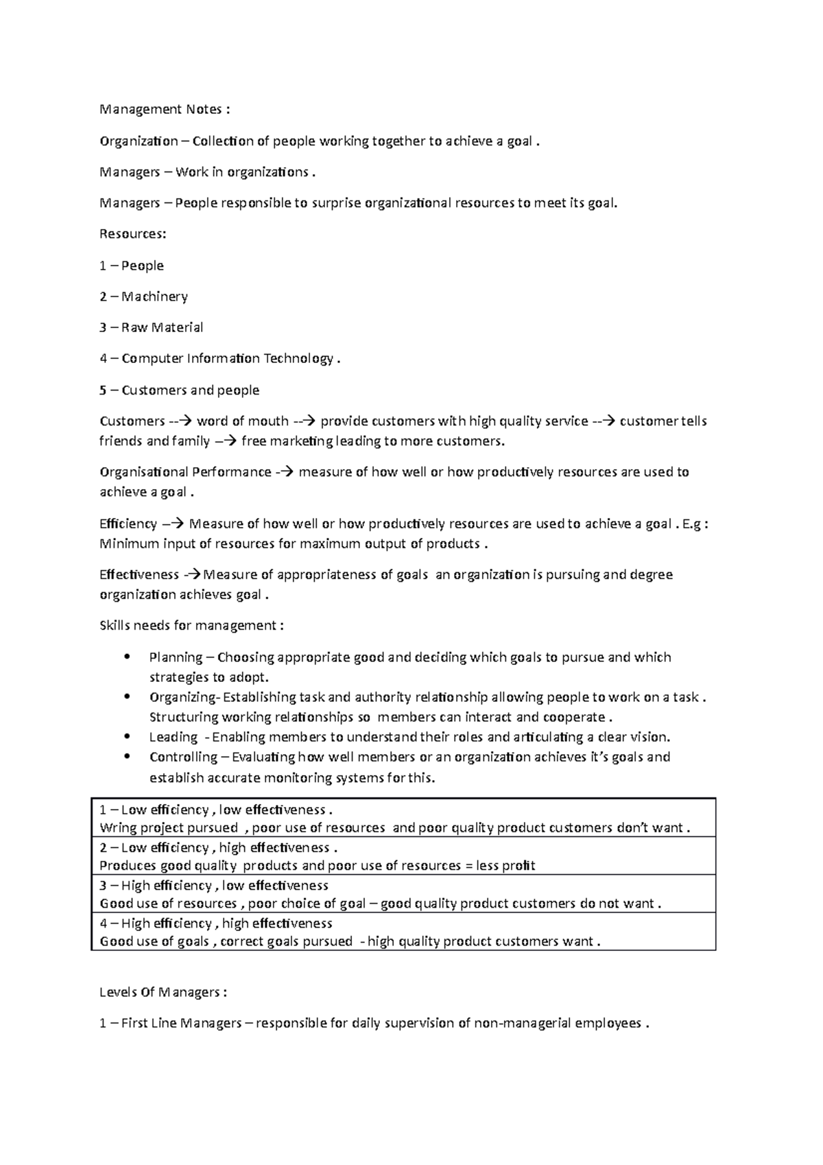 Management Notes - Managers – Work in organizations. Managers – People ...