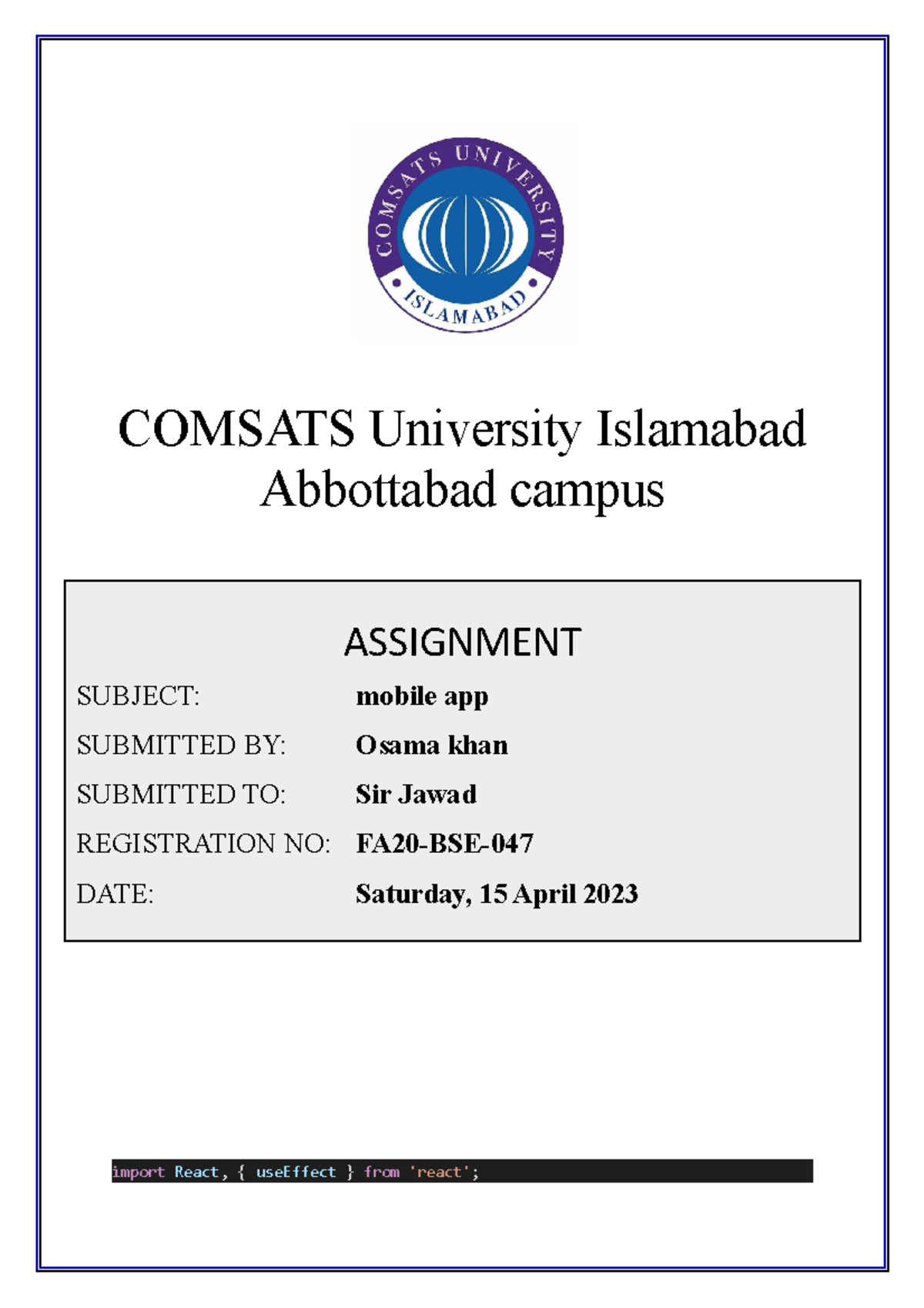 Mobile app - see the doc - COMSATS University Islamabad Abbottabad ...