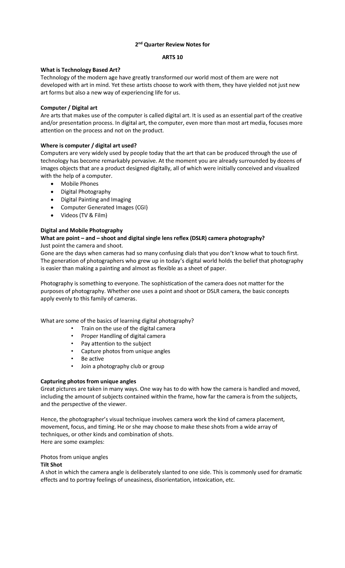 G10 2Q Review Notes Arts - 2 nd Quarter Review Notes for ARTS 10 What ...