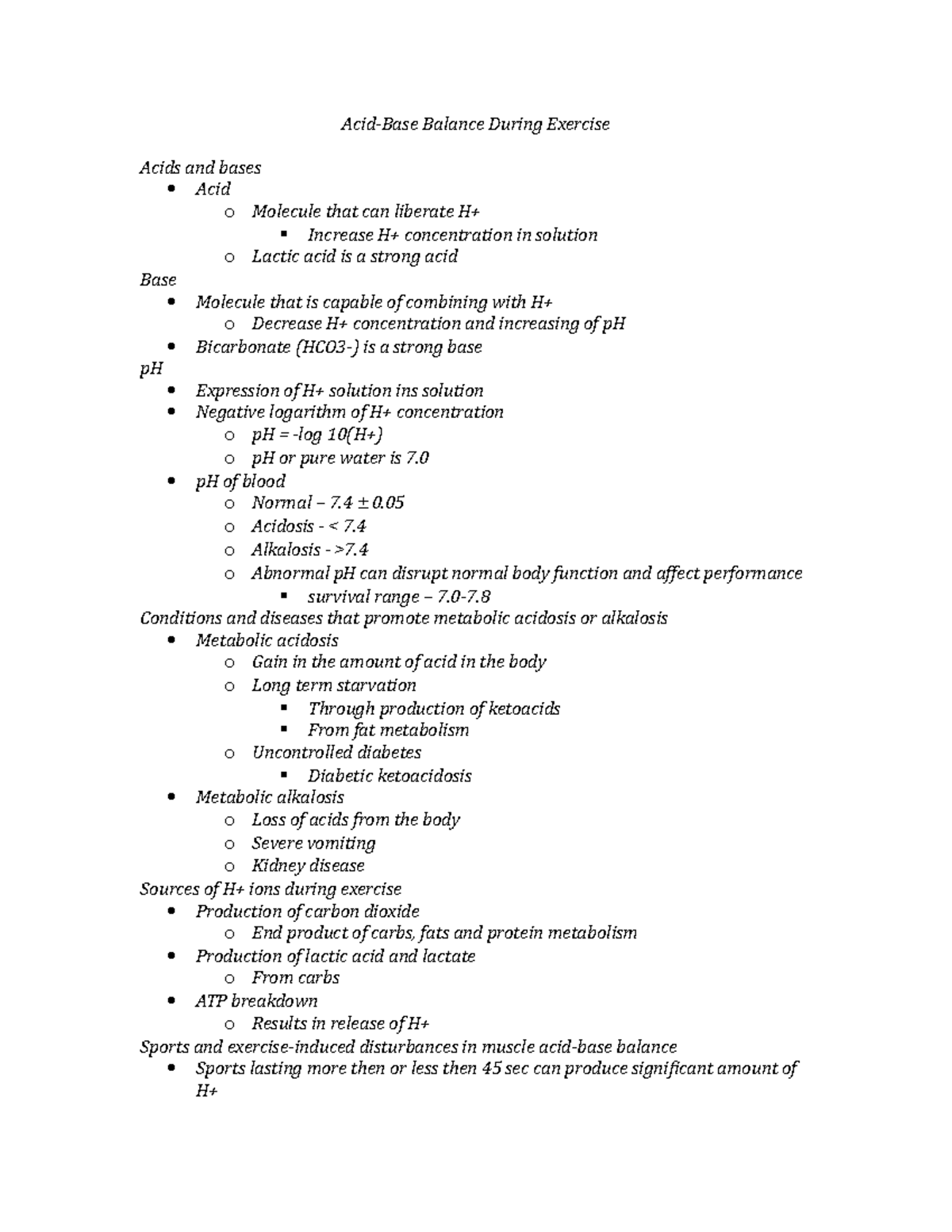 Acid Base Notes EX - From Ex phy book - Acid-Base Balance During ...
