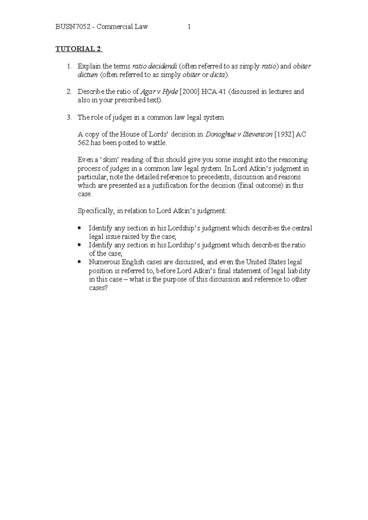 Tutorial 2 - Introductory Concepts Continued - BUSN7052 - Commercial ...