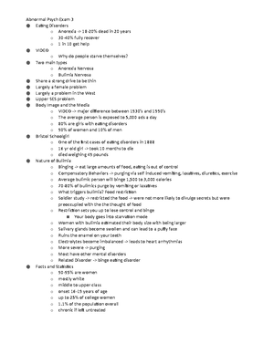 Abnormal Final Exam - Delusions 2. Hallucinations o Disorganized ...