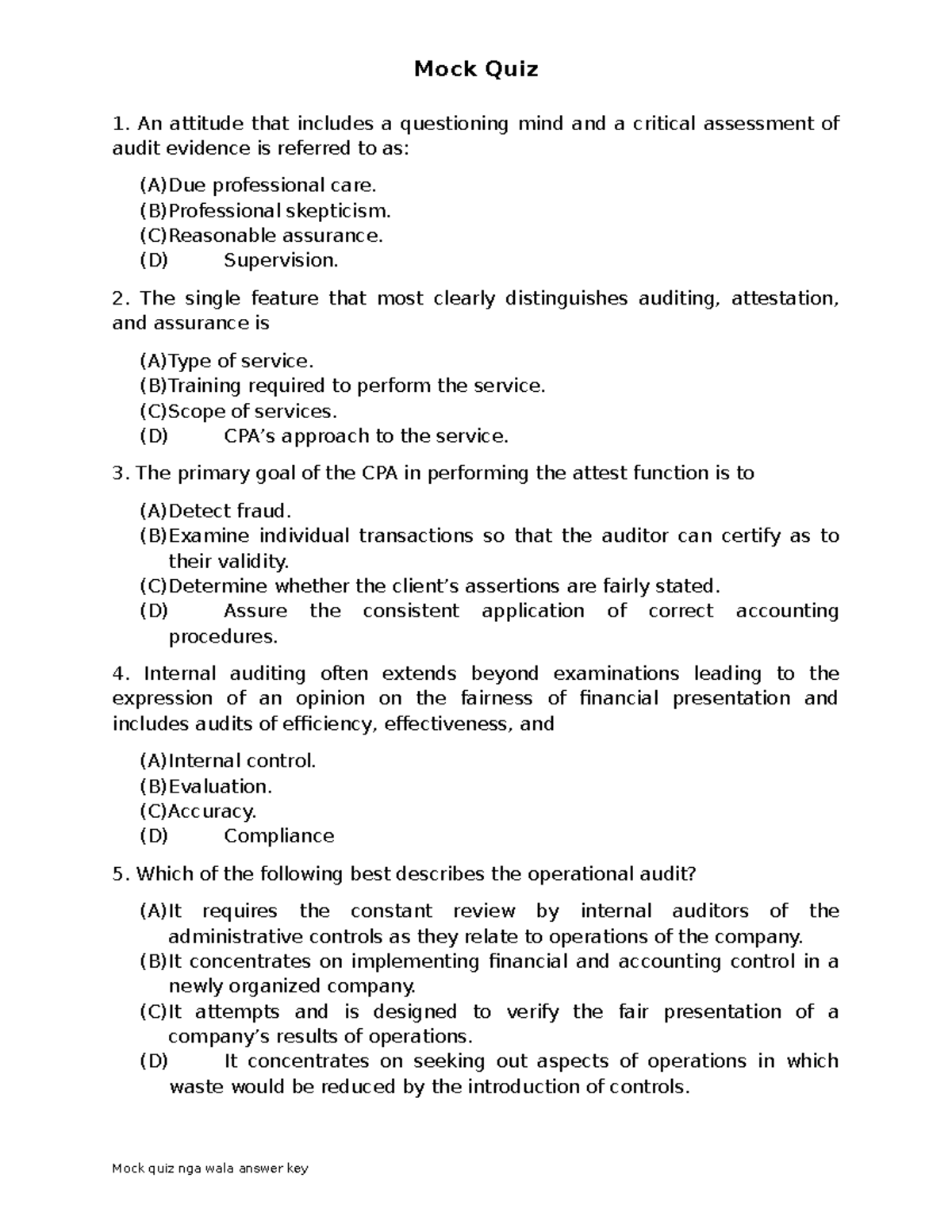 Assurance-Mock-Quiz - Nsnbjjjjj - An attitude that includes a ...