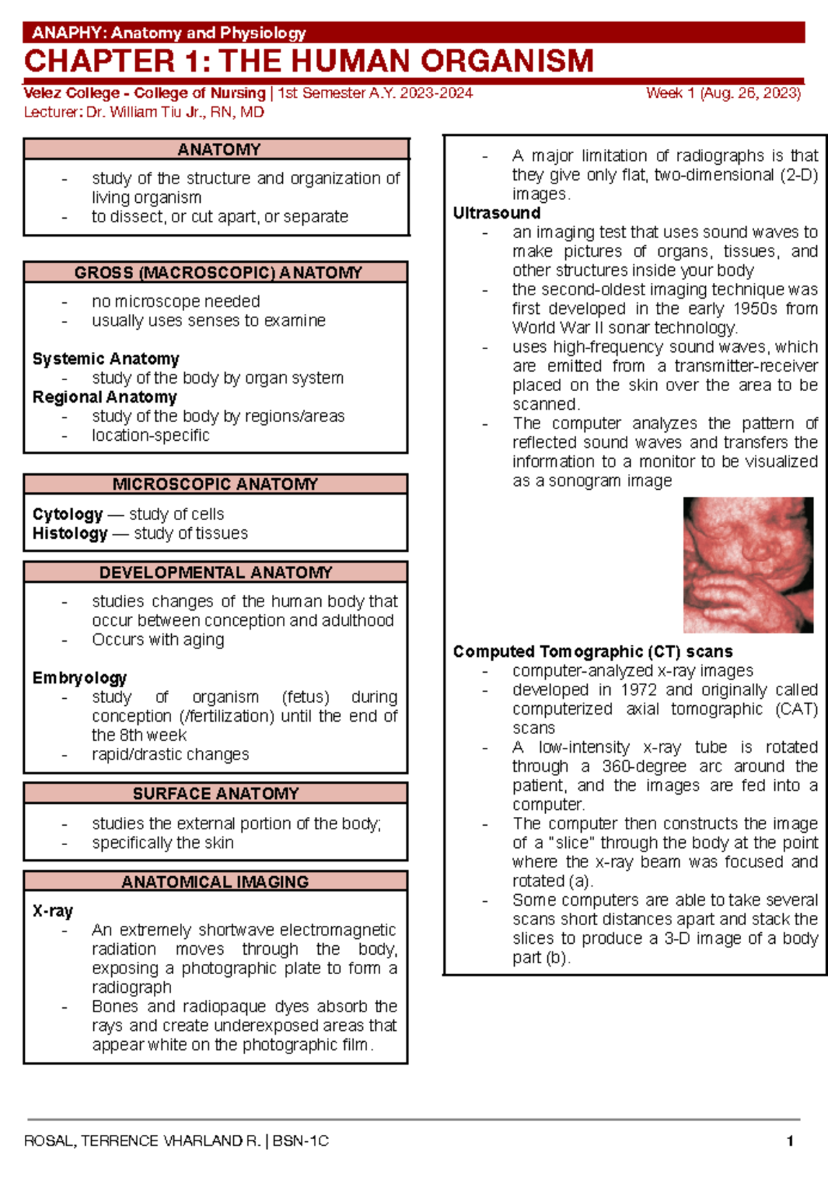 AnaPhy The Human Organism [Chapter 1] Lecture Transcript - CHAPTER 1: THE HUMAN ORGANISM Velez ...