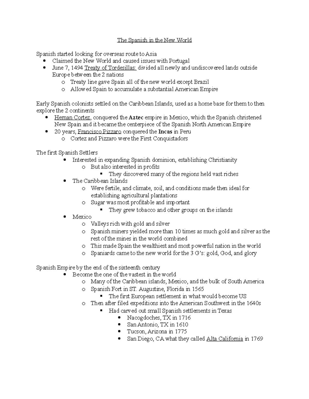 Hist 1301 Chapter 2 - The Spanish in the New World Spanish started ...