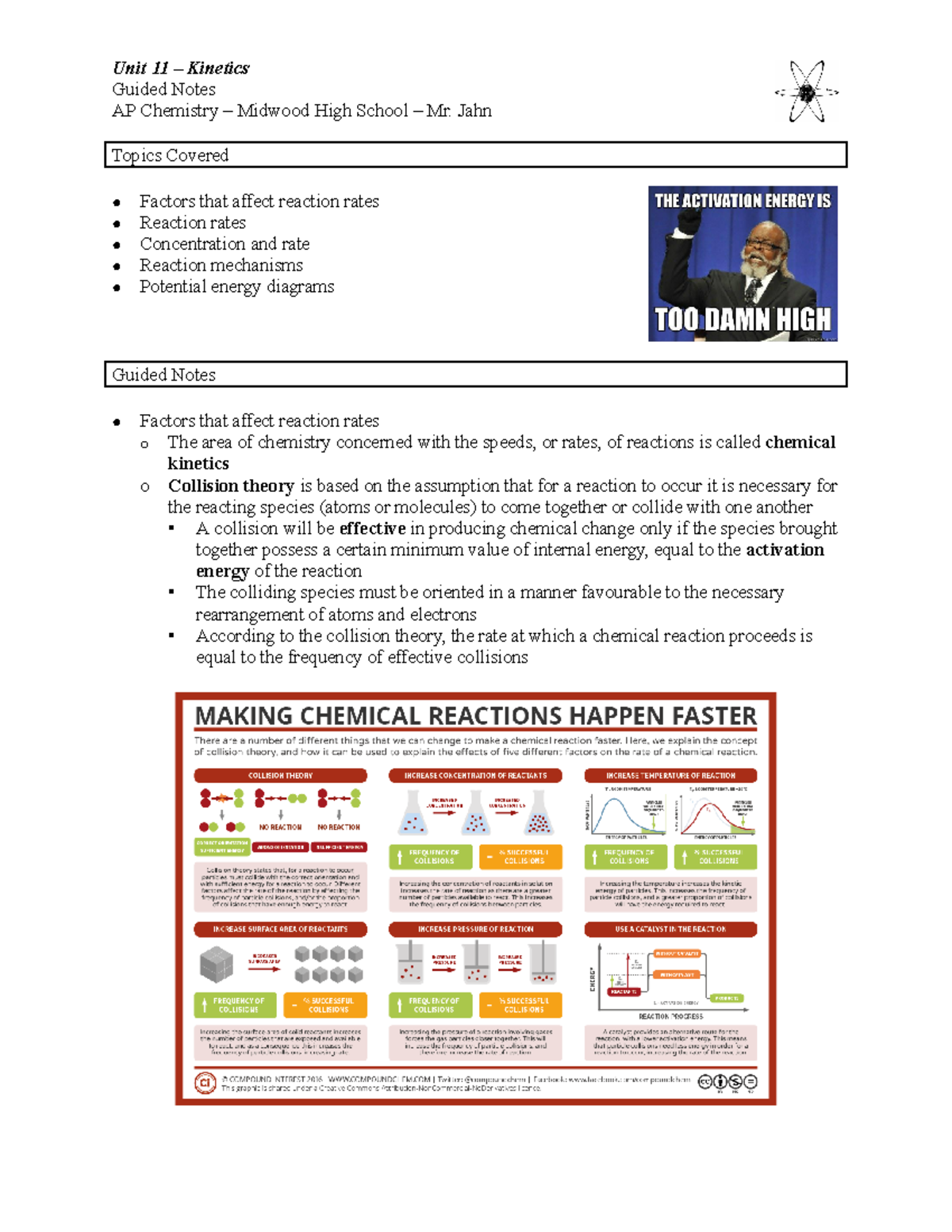 Unit 11 Guided Notes - Summary General Chemistry - Unit 11 – Kinetics ...
