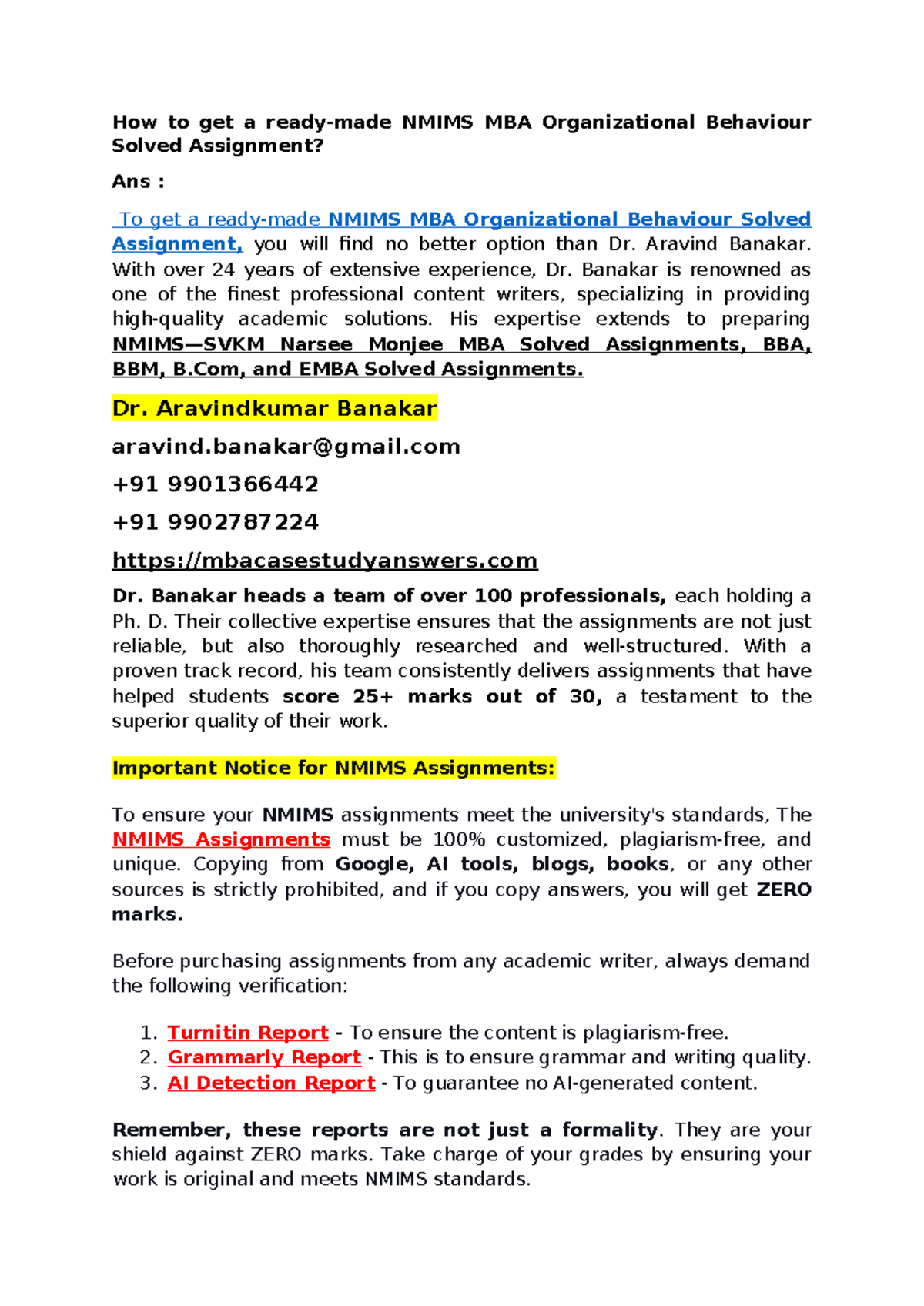 How to get a ready-made Nmims MBA Organizational Behaviour Solved Assignment - How to get a ...