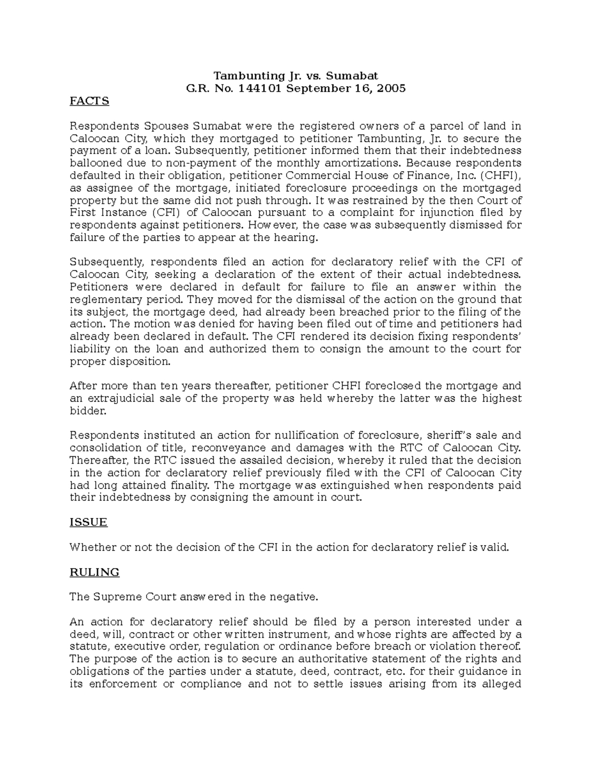 11 - Tambunting Jr. vs. Sumabat - Tambunting Jr. vs. Sumabat G. No ...