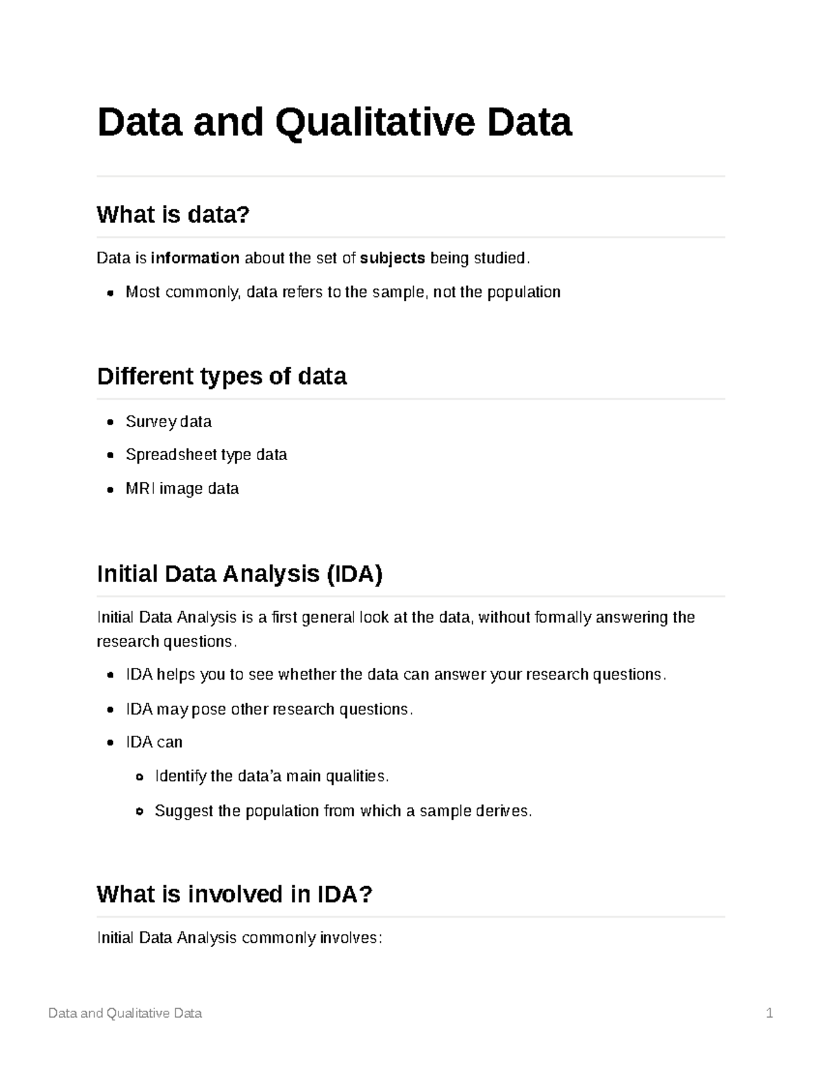 Data and Qualitative Data - Most commonly, data refers to the sample ...