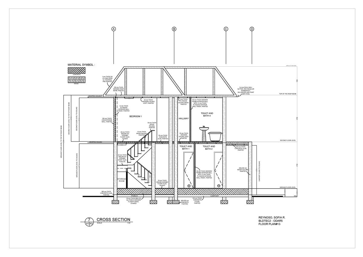 Bldtec 2 Sections - 2700 1650 A B C D 2700 TOP OF THE ROOF BEAM SECOND ...