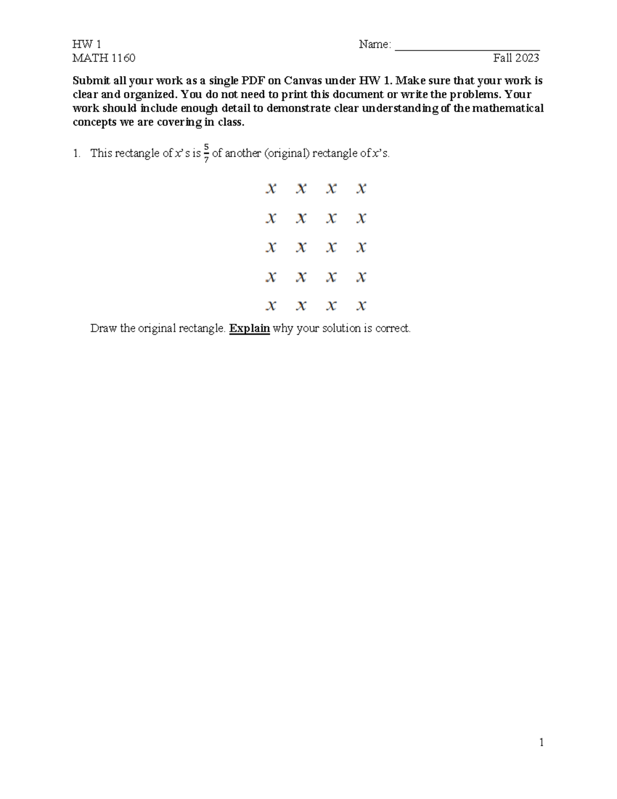 Homework 1 - Professor Sullivan - MATH 1160 Fall 2023 Submit all your ...