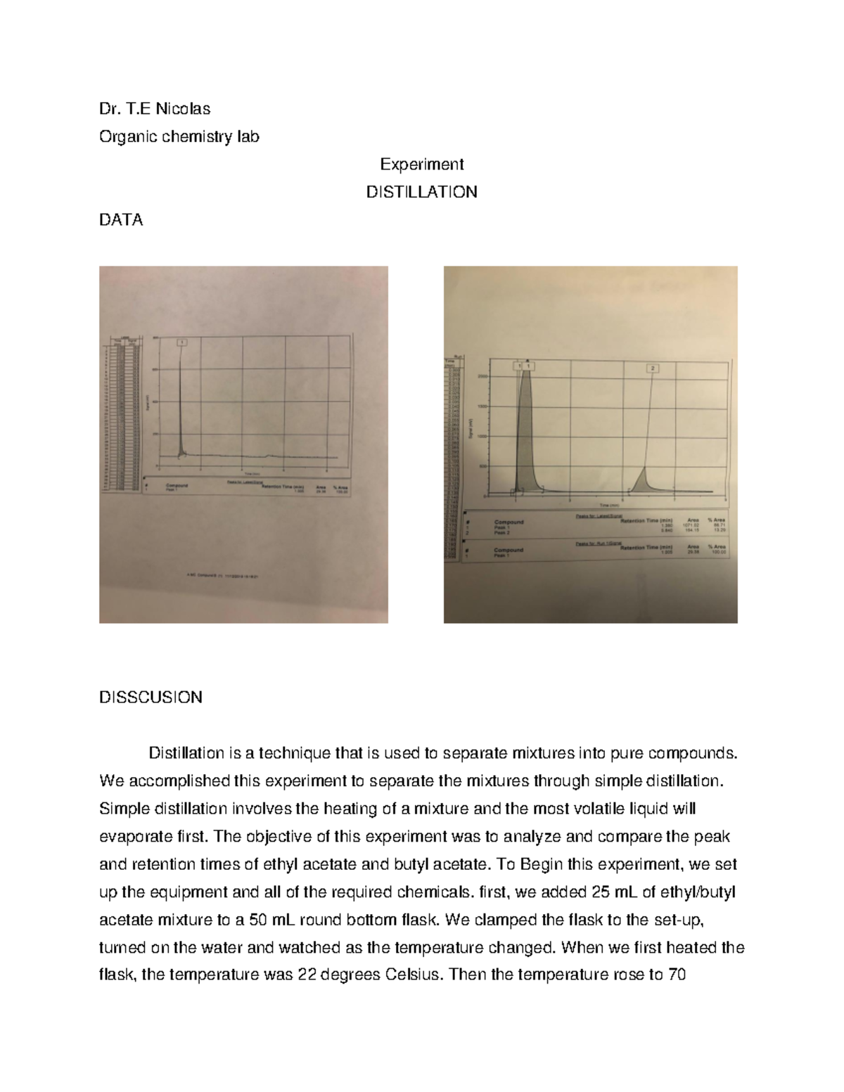 ORGO LAB Report 5 DISTILLATION - Dr. T Nicolas Organic chemistry lab ...