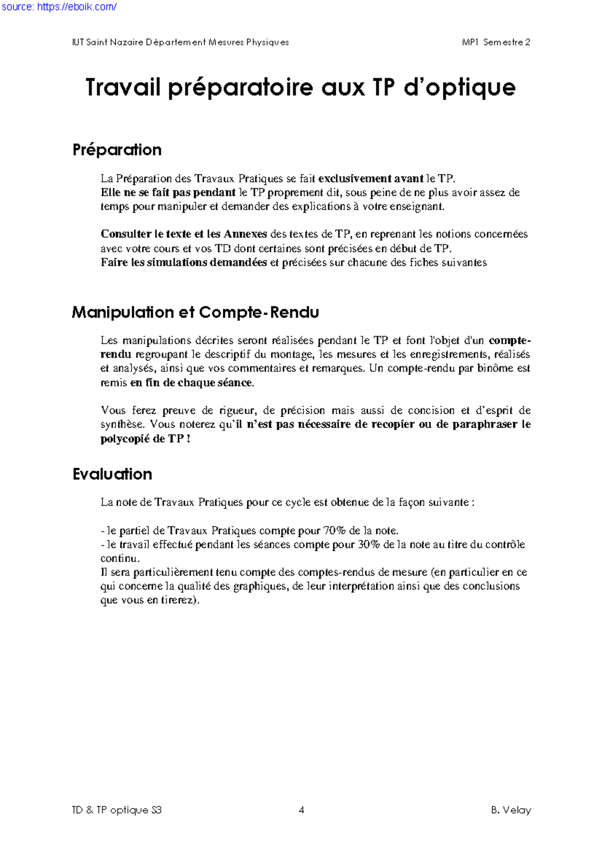 TP Examens Exercices Optique Physique PDF - IUT Saint Nazaire Département Mesures Physiques MP1 ...