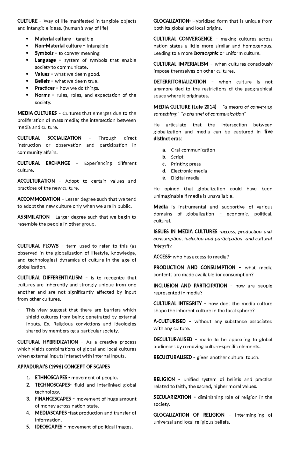 The Contemporary World - CULTURE – Way of life manifested in tangible ...