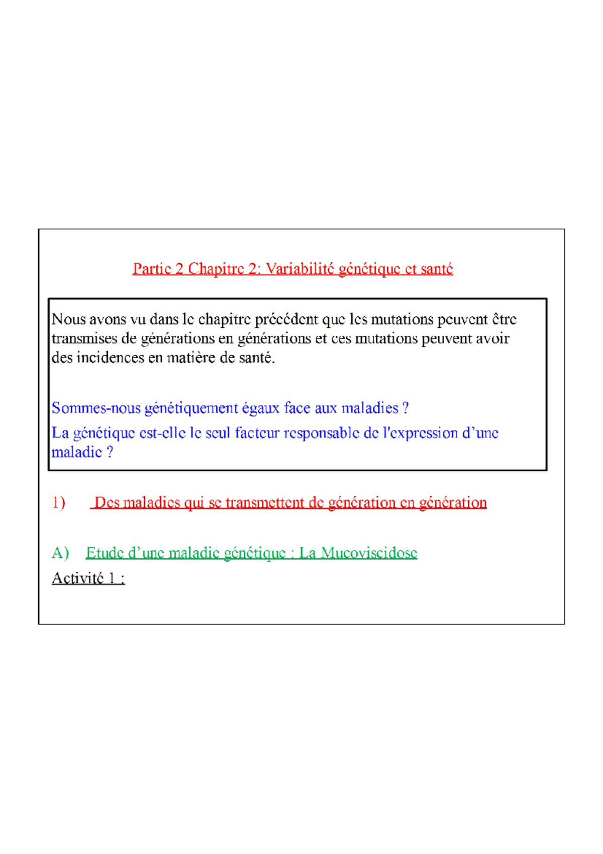Variation genetique et sante cours complet - Variable complexe - Studocu