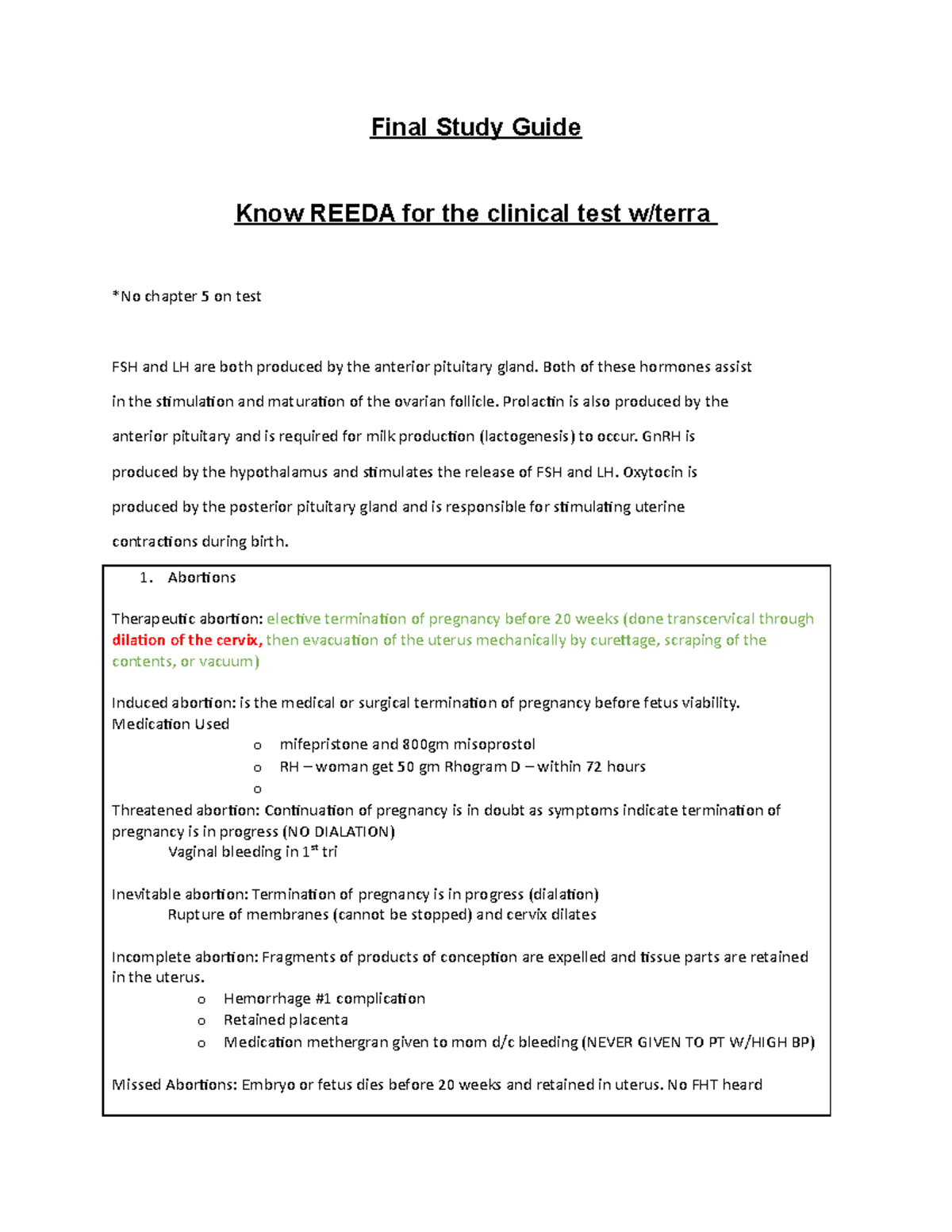 Final study guide-1 - Final Study Guide Know REEDA for the clinical ...