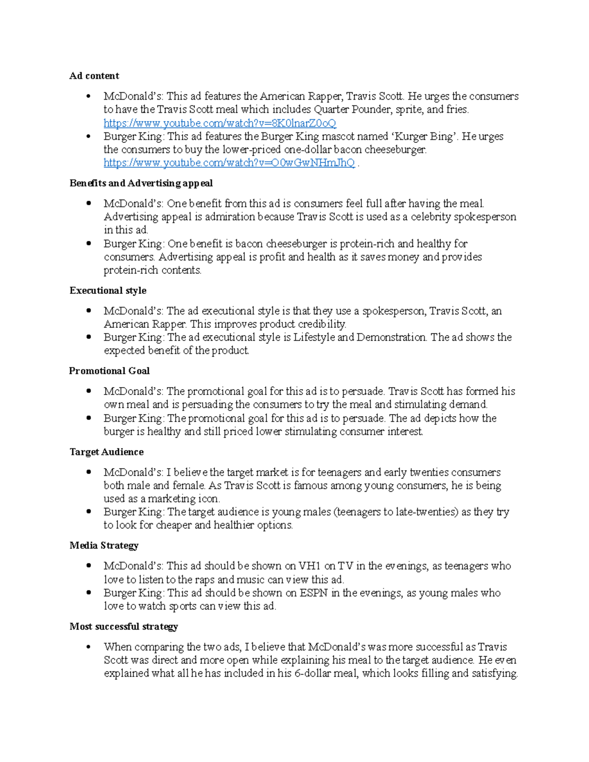 Advertising Comparison Assignment - Ad content McDonald’s: This ad ...