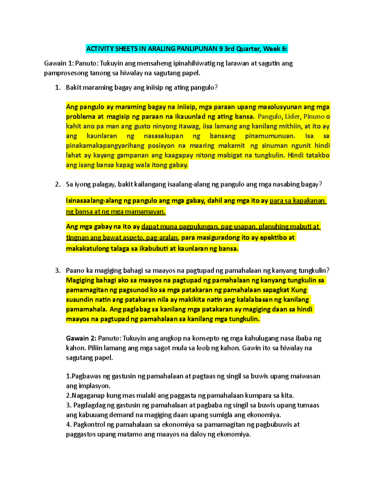 Apweek 678 - INFORMATIVE - ACTIVITY SHEETS IN ARALING PANLIPUNAN 9 3rd ...