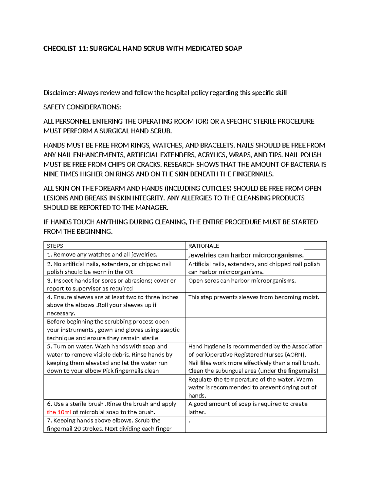 Checklist- Scrubbing- Gowning-AND- Gloving - CHECKLIST 11: SURGICAL ...