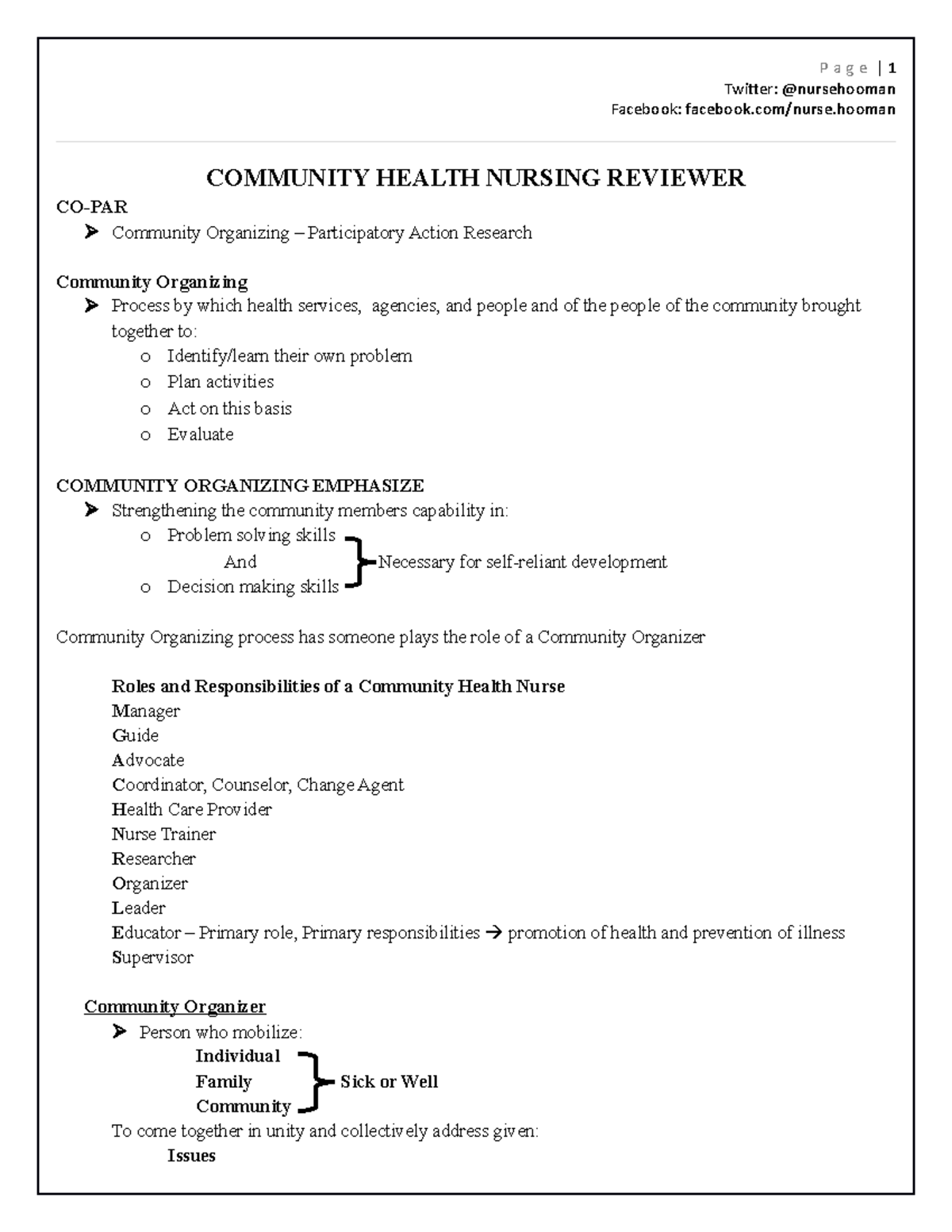 Community Health Nursing Reviewer - Page Twitter: Facebook: COMMUNITY ...