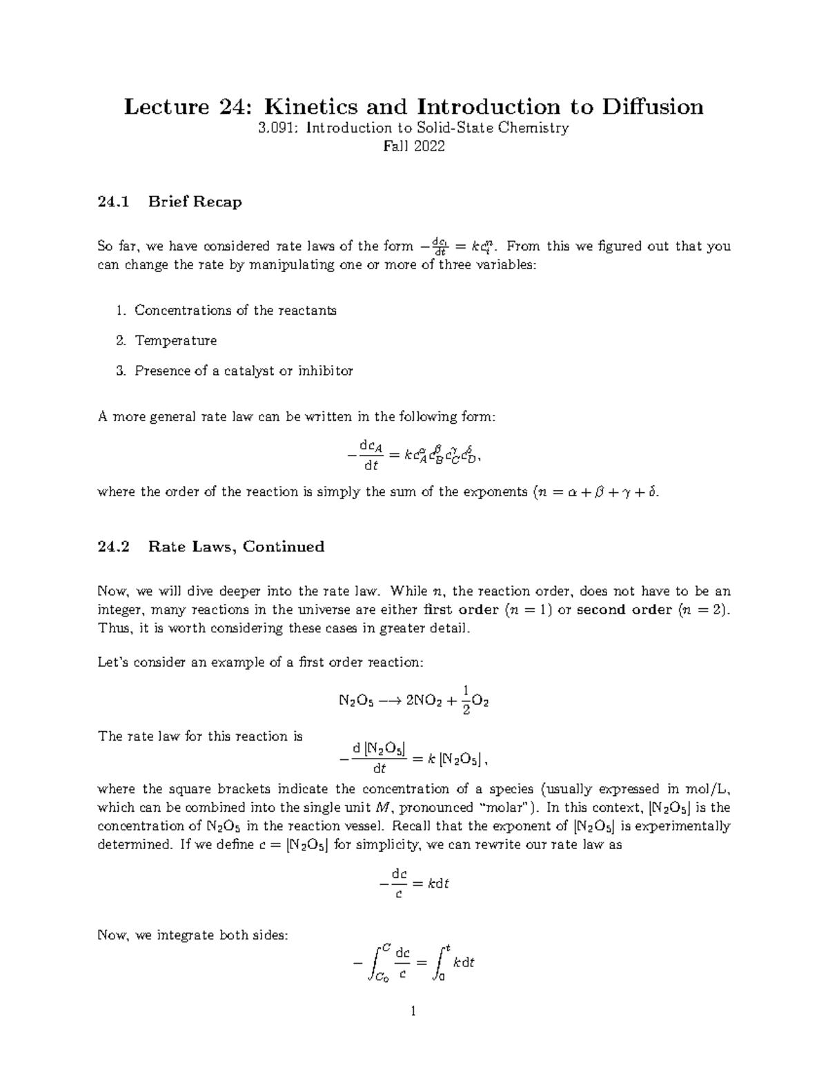Anikeeva-LN24 - Lecture 24 of 3.091 Solid-State Chemistry Fall 2022-2023. - Lecture 24: Kinetics ...