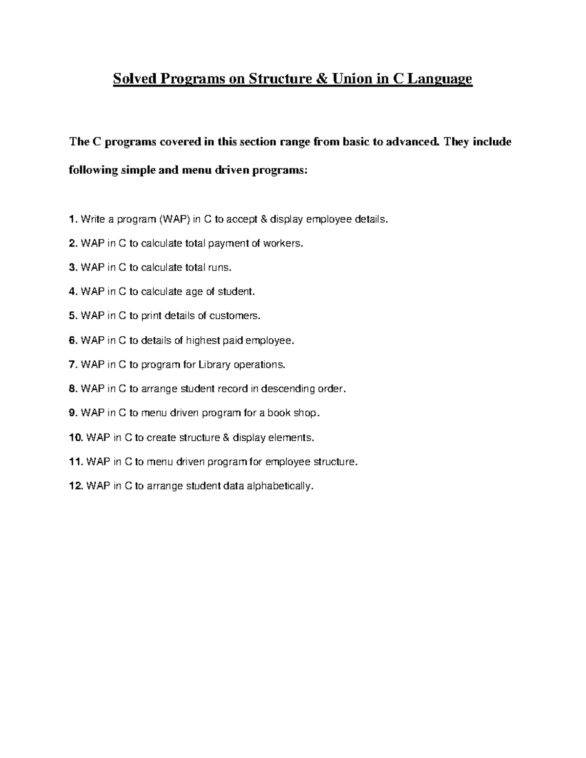 Structures & Unions - these are good quality notes - Solved Programs on ...