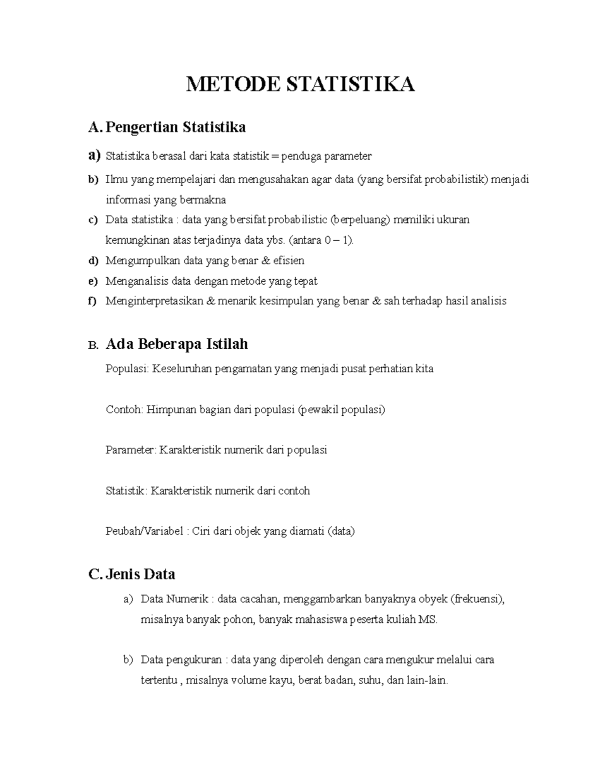 Statistika - Pendahuluan Metode Statistika - METODE STATISTIKA A ...