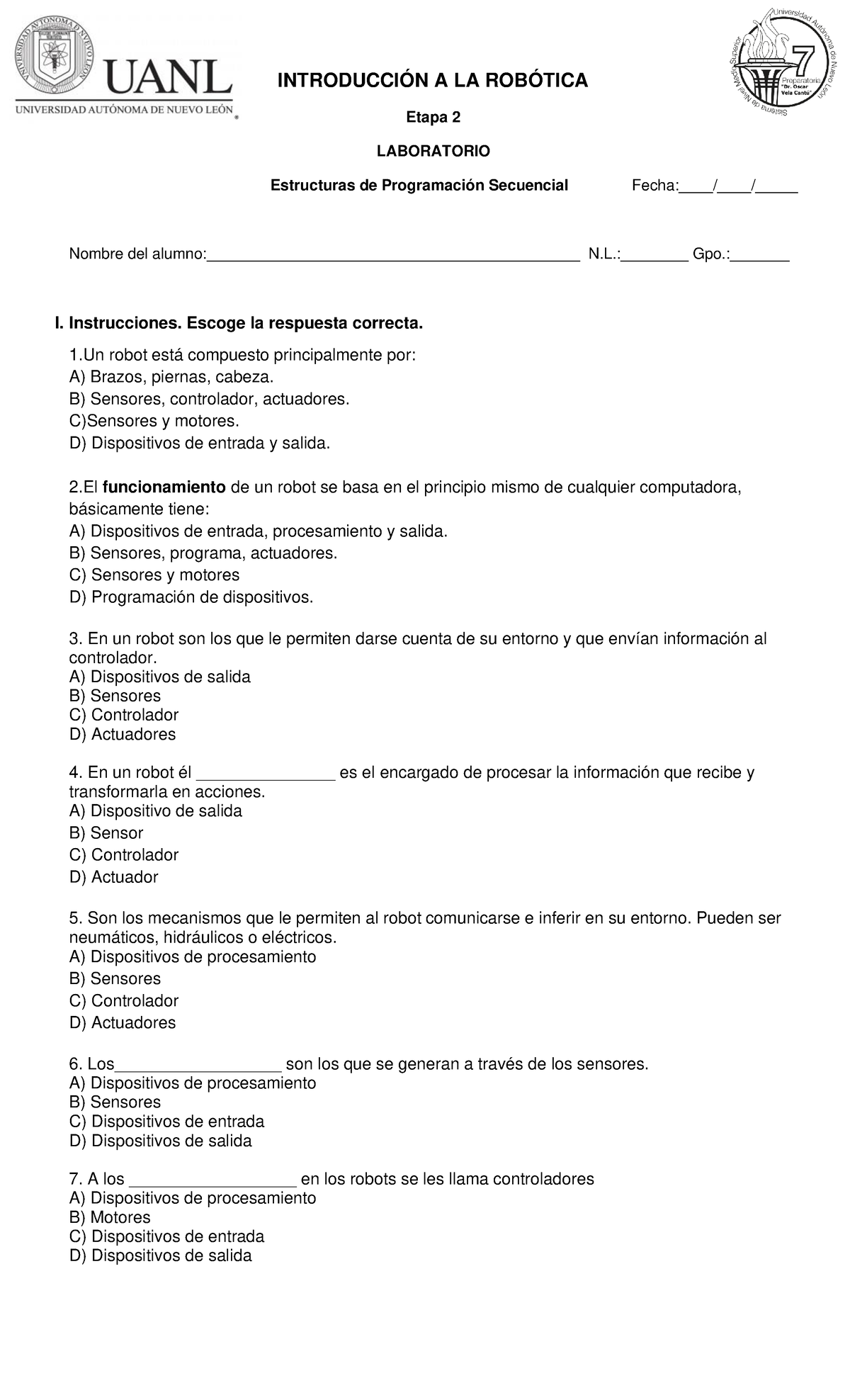 Laboratorio Etapa 2 - INTRODUCCIÓN A LA ROBÓTICA Etapa 2 LABORATORIO ...