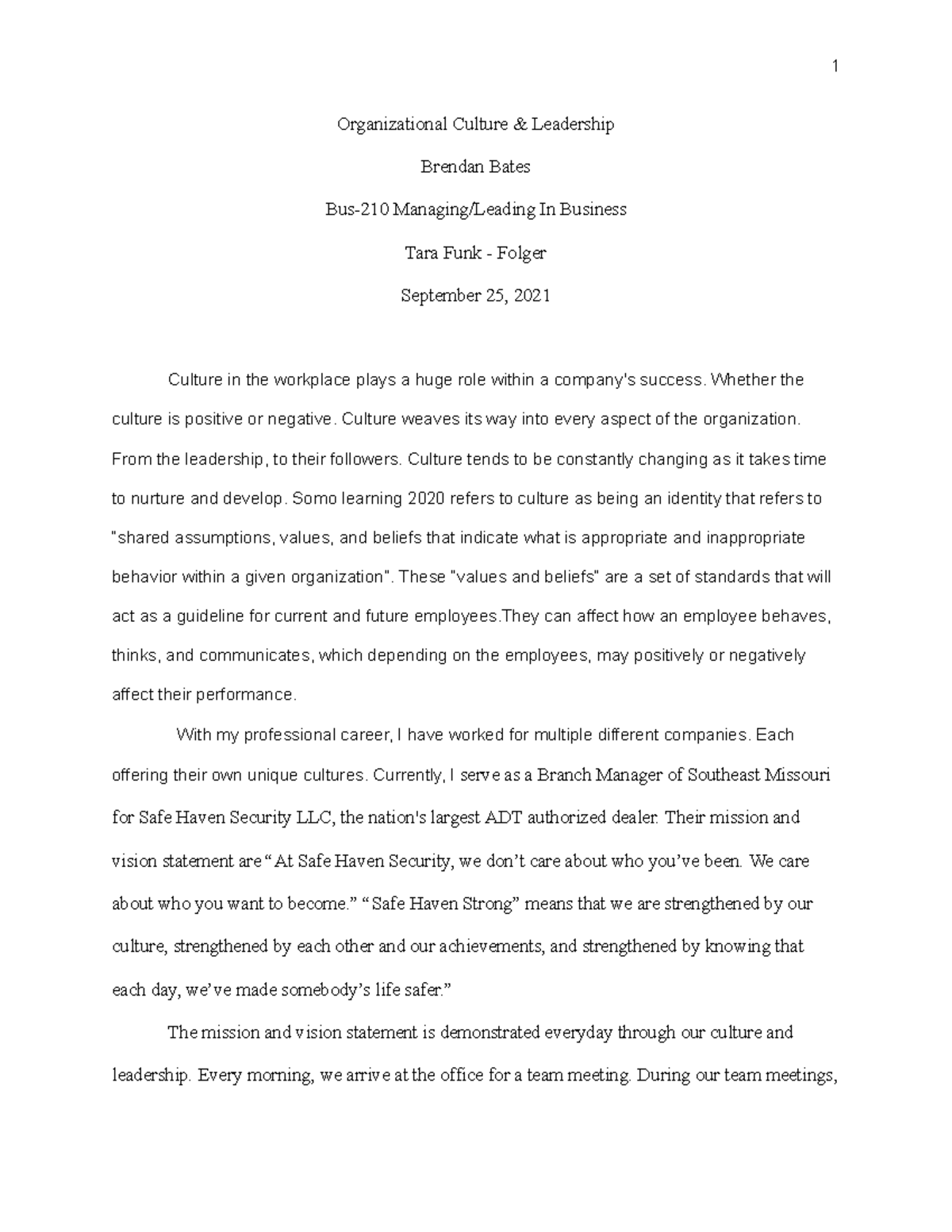 Organizational Culture & Leadership - 1 Organizational Culture ...