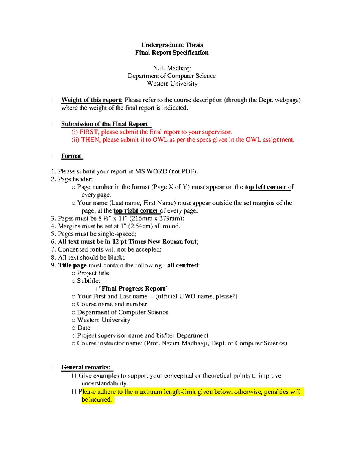 V4 2023-2024 Thesis Spec - Undergraduate Thesis Final Report Specification N. Madhavji ...