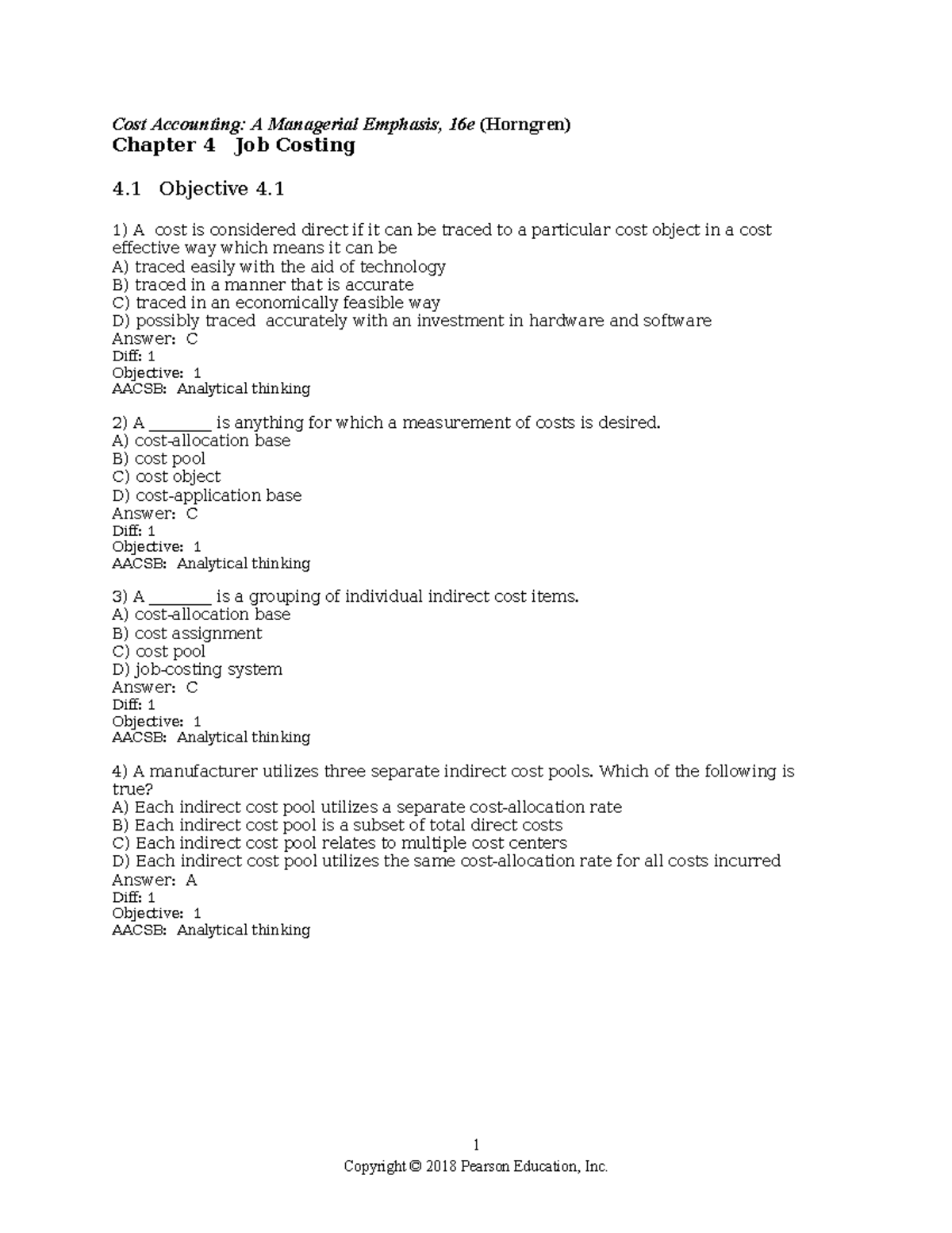 Chapter 4 - test - Cost Accounting: A Managerial Emphasis, 16e ...