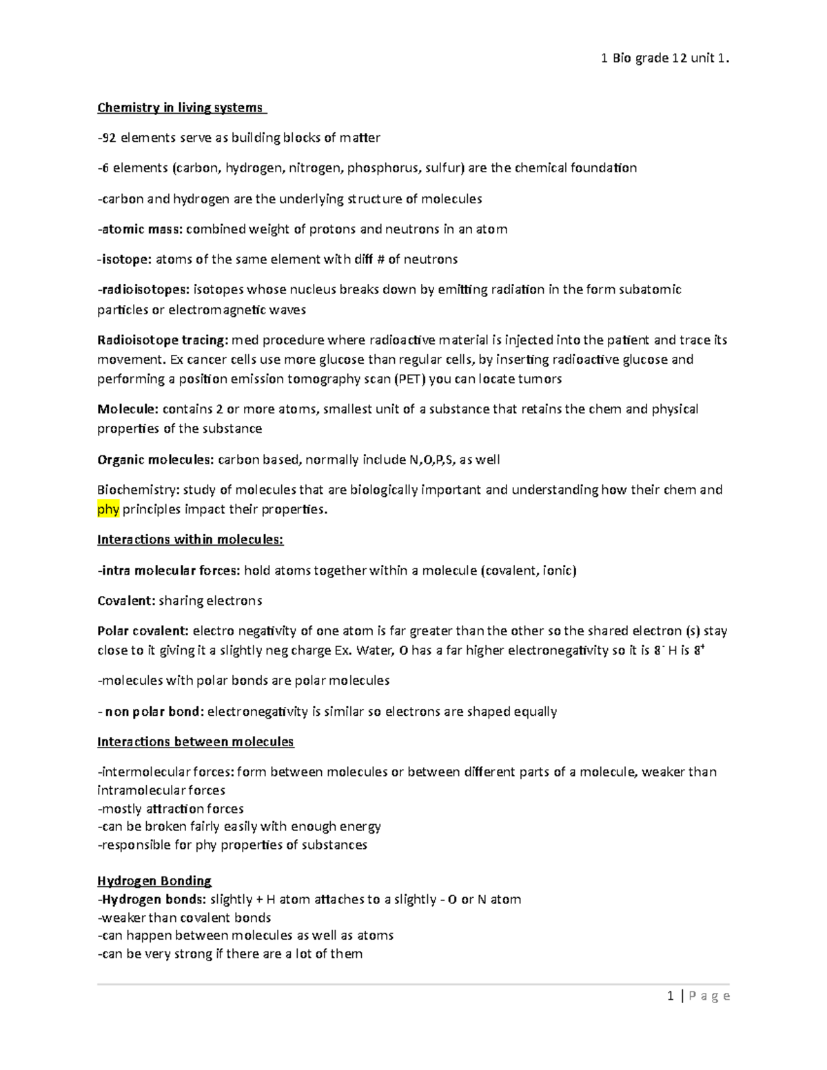 Bio grade 12 unit 1 j - 1 Bio grade 12 unit 1. Chemistry in living ...