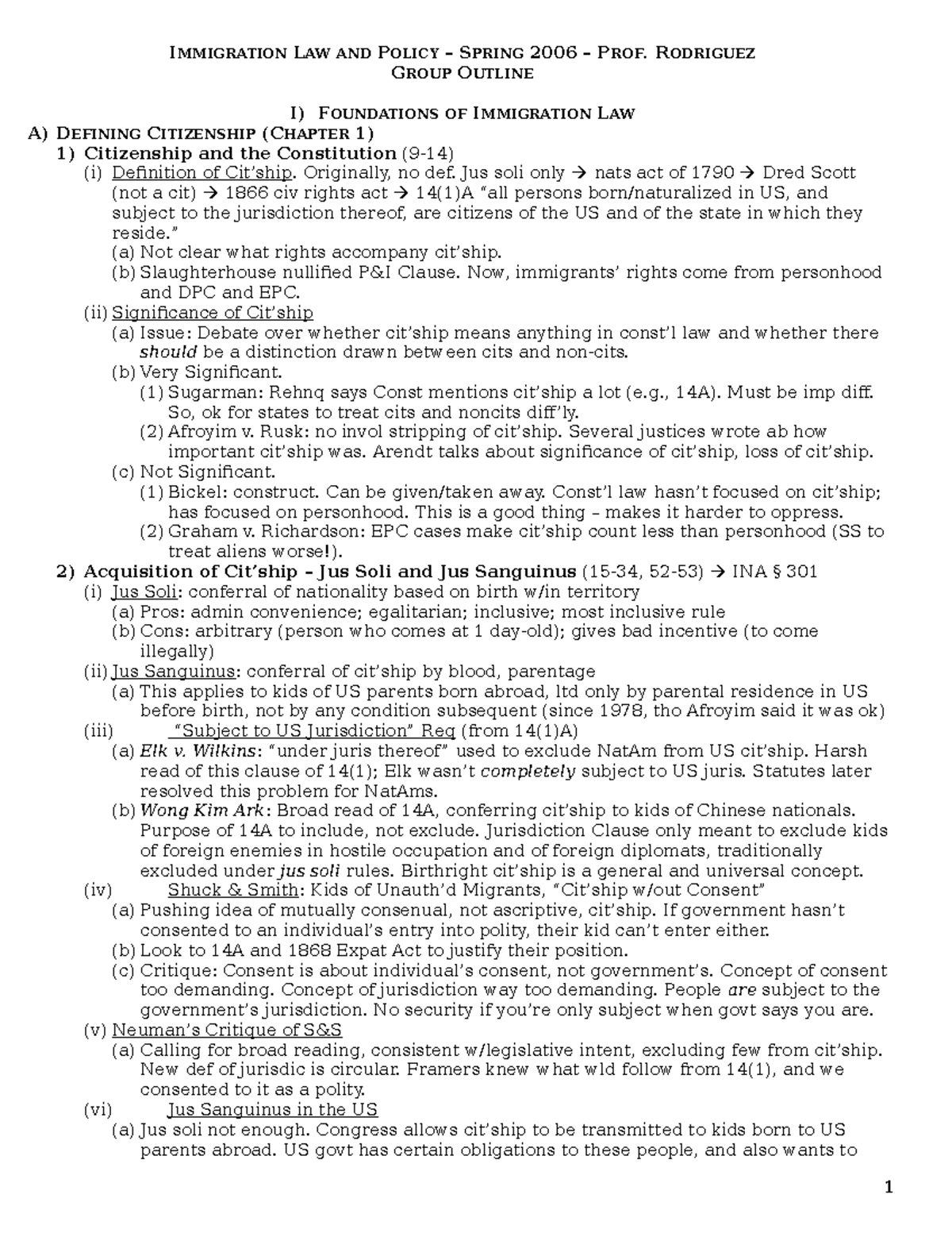 Immigration Law - IMMIGRATION LAW AND POLICY – SPRING 2006 – PROF ...