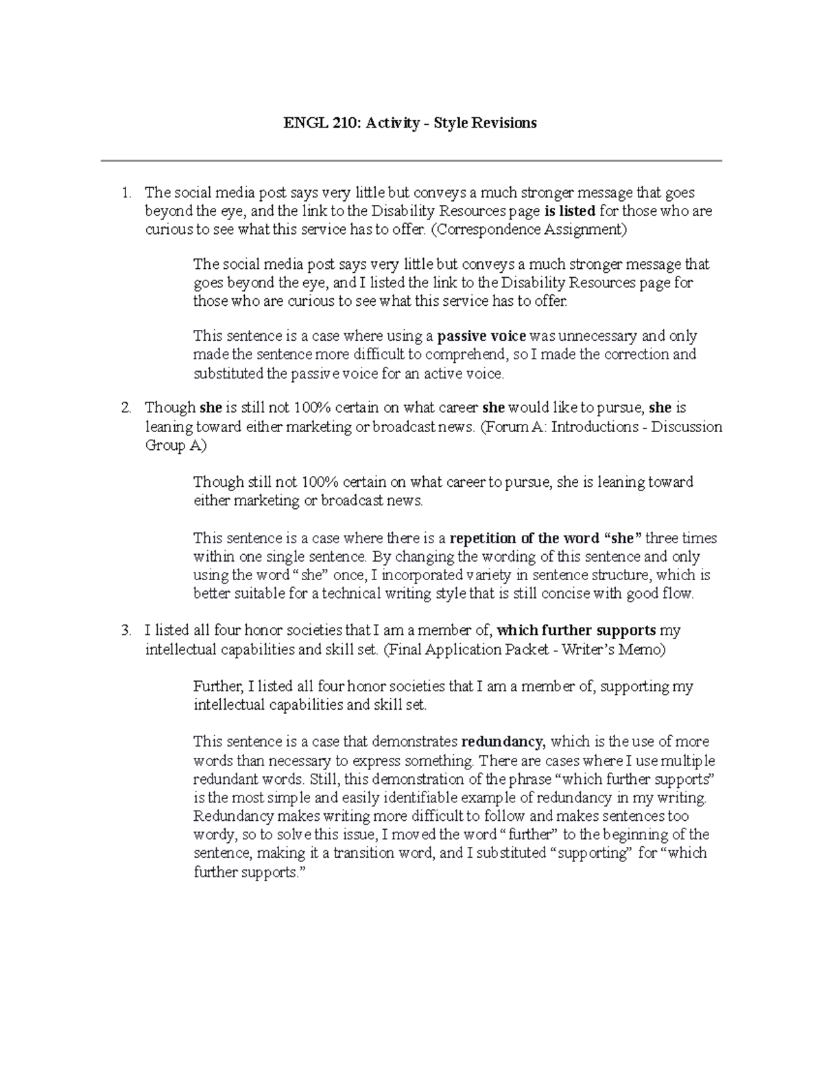 ENGL 210 Activity - Style Revisions - ENGL 210 - TAMU - Studocu