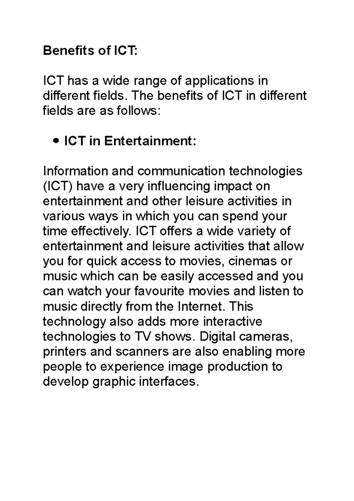 Benefits of ICT - Benefits of ICT: ICT has a wide range of applications ...