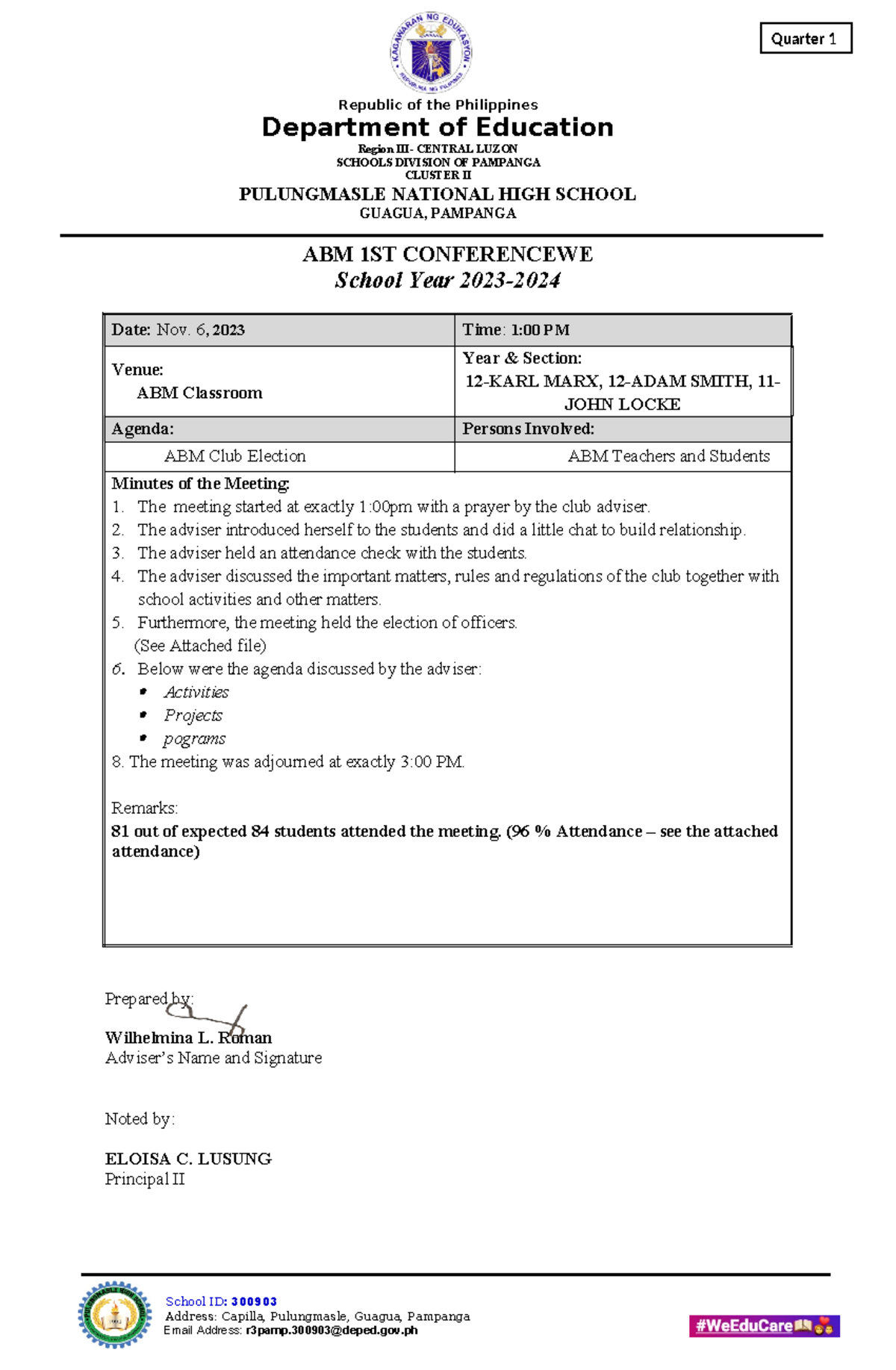 1ST Conference - Republic of the Philippines Department of Education ...