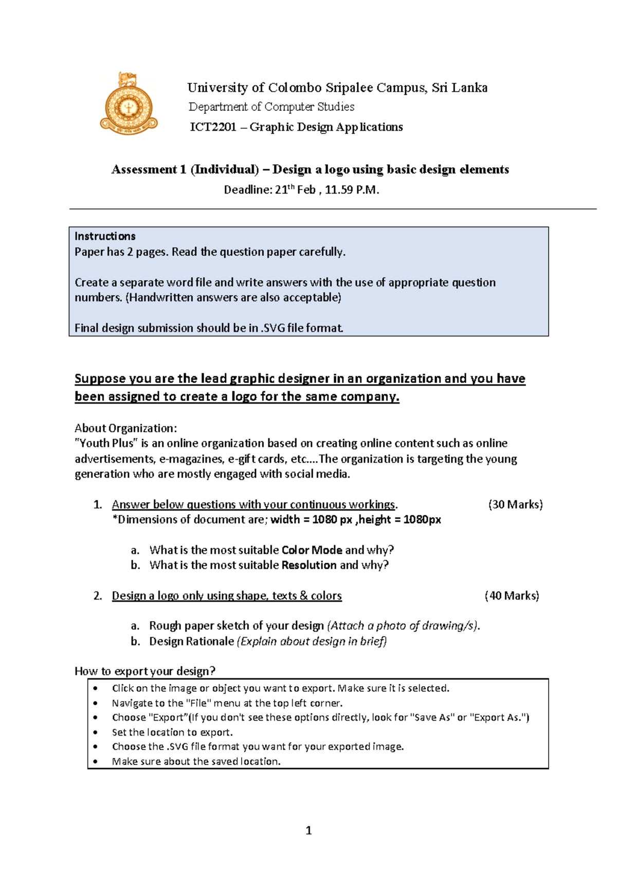 Assignment 1 MM - ICT2201 - Graphic Design Applications - 1 University ...