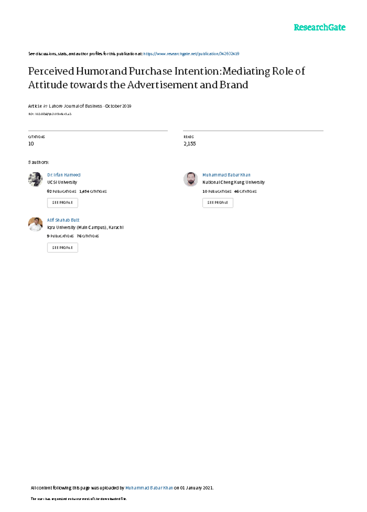 Perceived Humorand Purchase Intention Mediating Role - See discussions ...