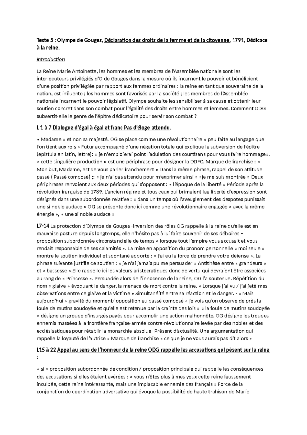 Texte 5 Olympe - Texte 5 : Olympe de Gouges, Déclaration des droits de ...