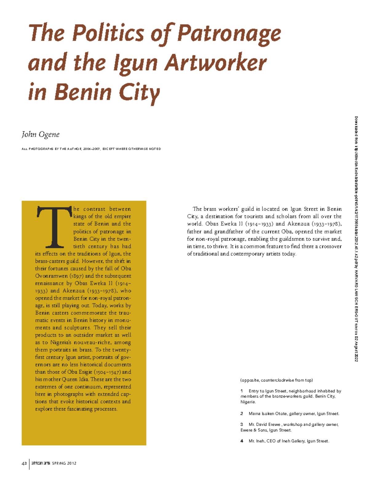 The Politics Of Patronage - 42 | african arts spring 2012 The Politics ...