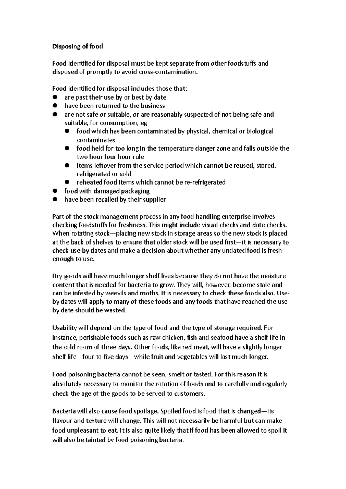 Topic 6 - Dispose of food safely - Disposing of food Food identified ...