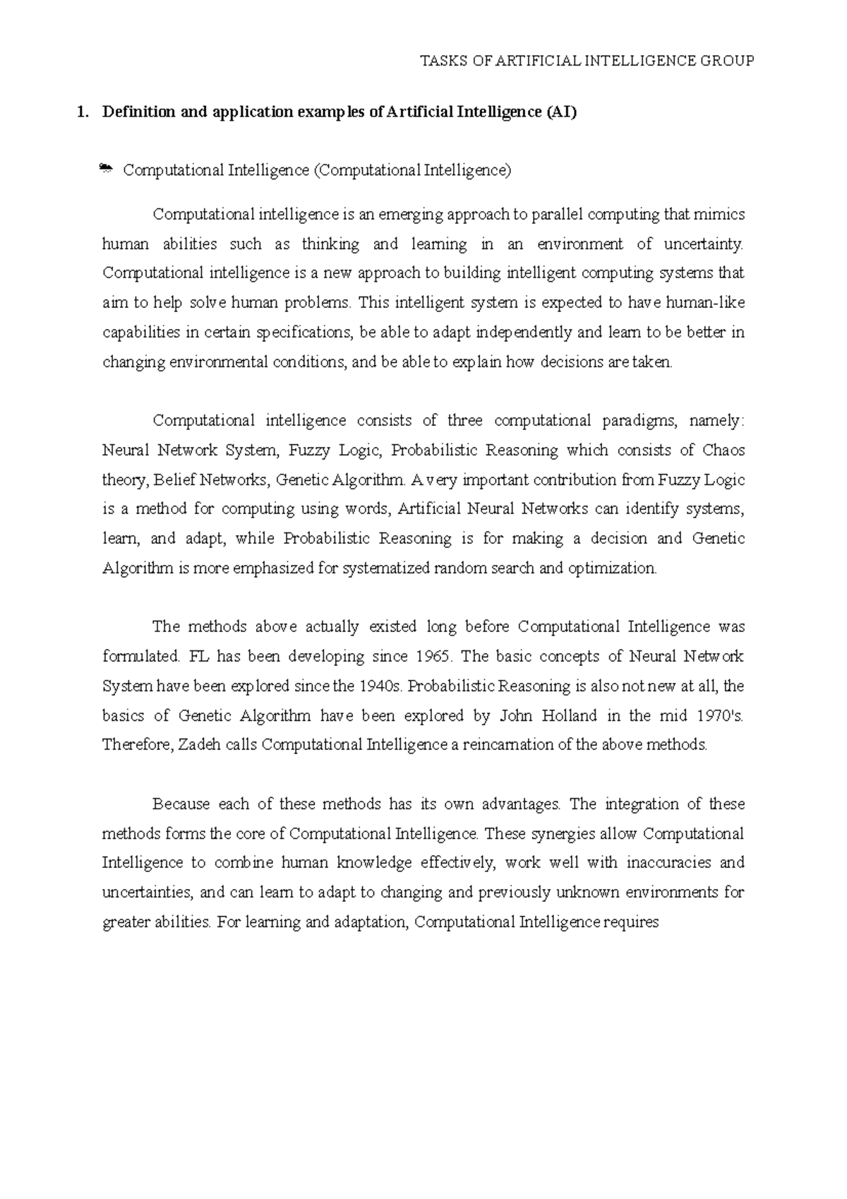 Tasks OF Artificial Intelligence Group Definition And Application