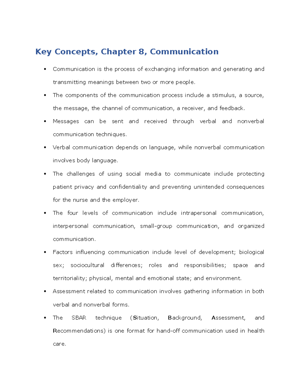 KC Chapter 08 - sdsd - Key Concepts, Chapter 8, Communication Communication is the process of ...