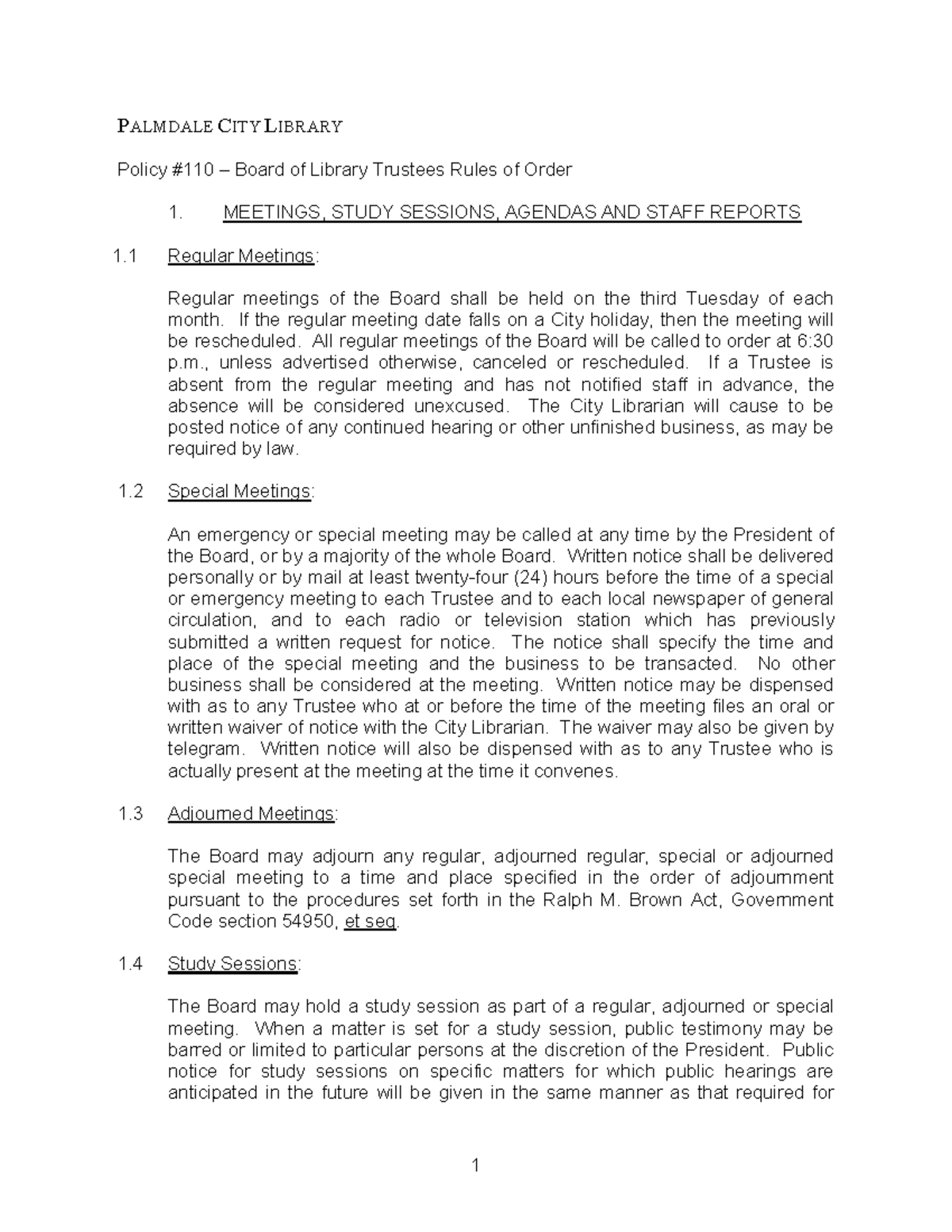 Rules of Order (PDF) - PALMDALE CITY LIBRARY Policy #110 – Board of ...