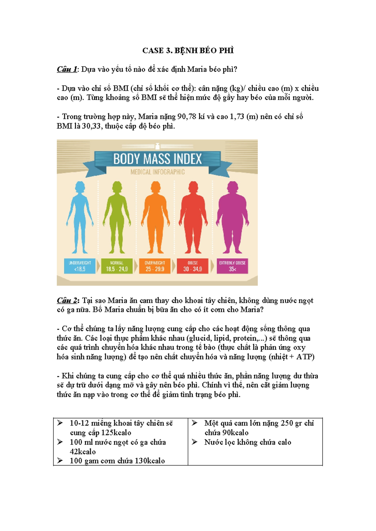 BỆNH BÉO PHÌ (CASE 3) - cố lênnn - CASE 3. BỆNH BÉO PHÌ Câu 1: Dựa vào ...