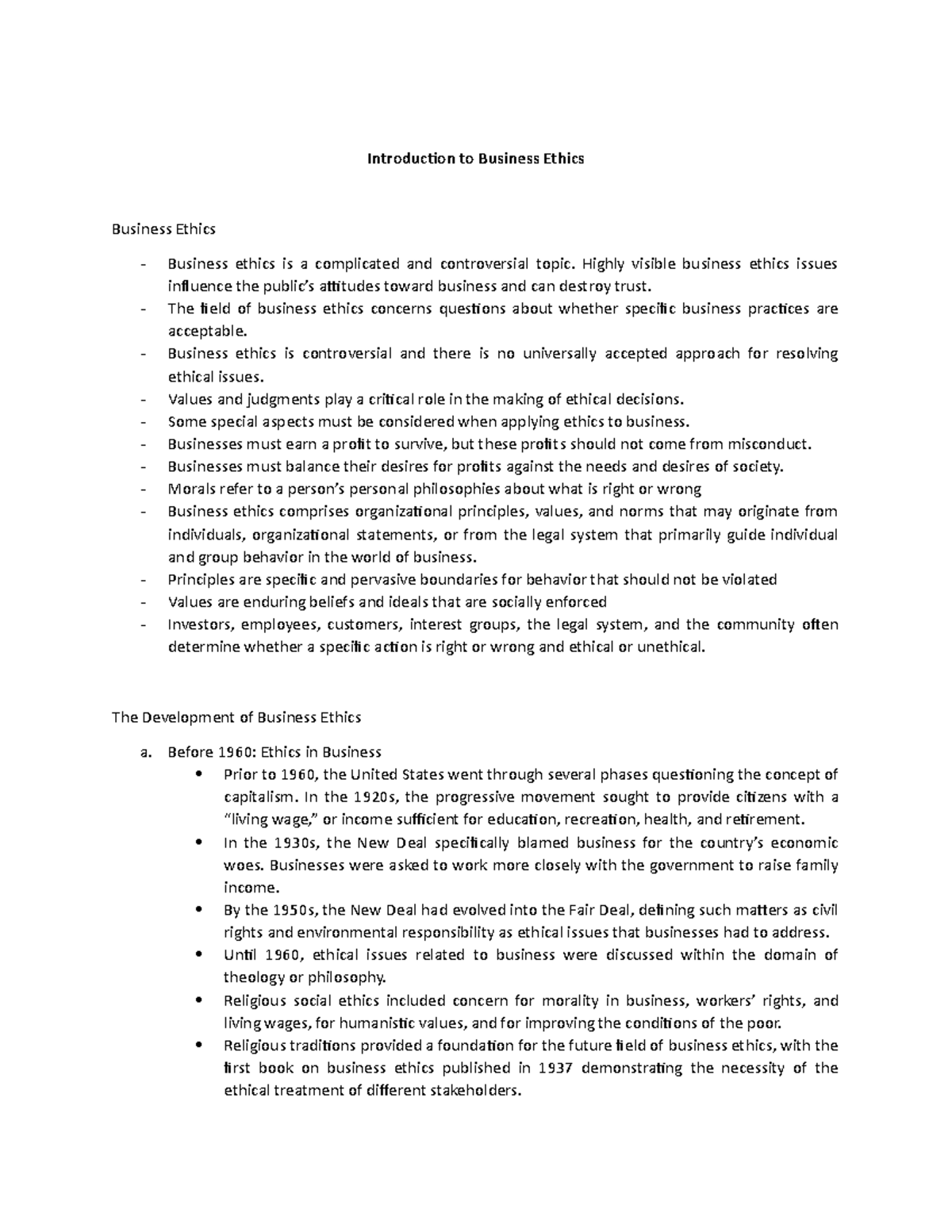 Business Ethics - Introduction to Business Ethics Business Ethics ...