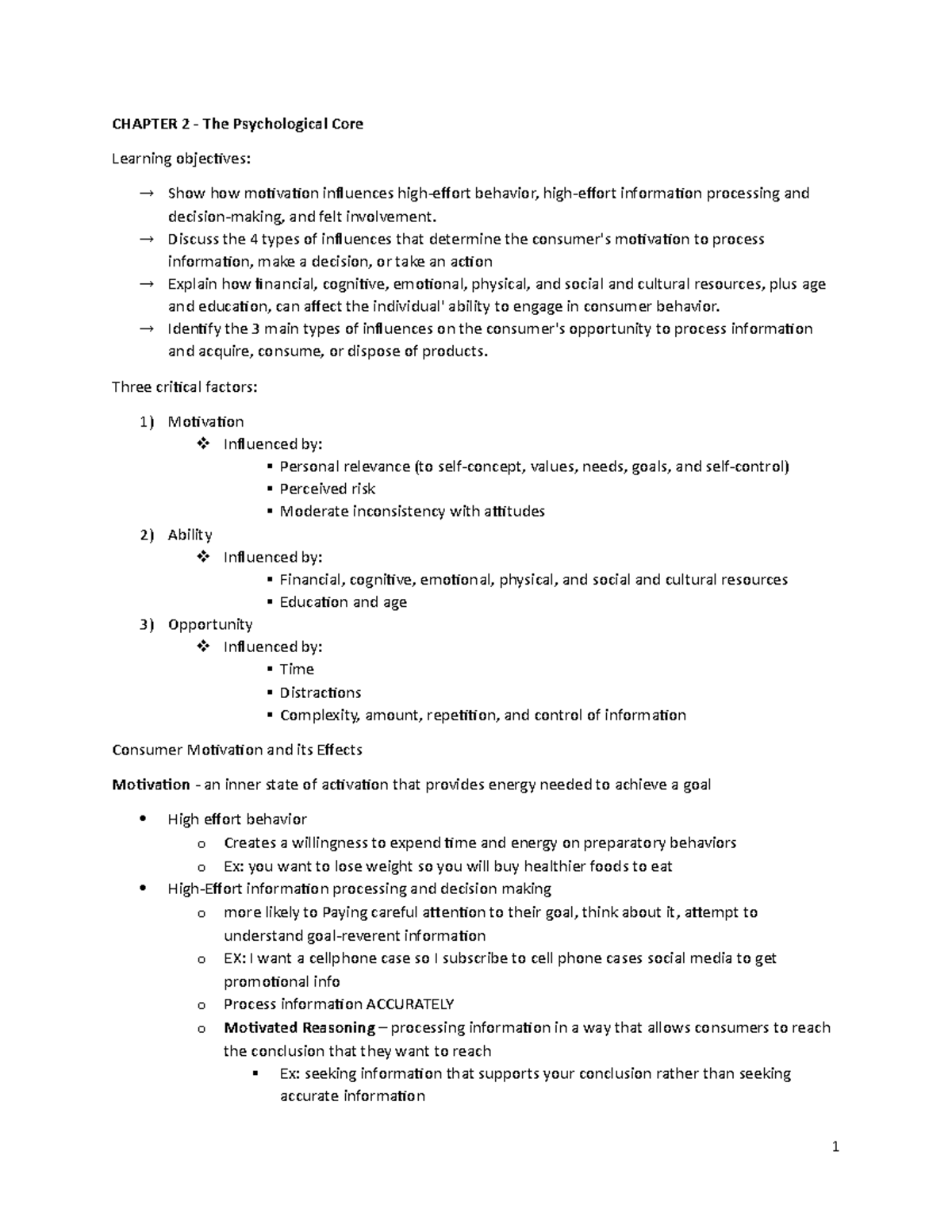 2 - Chapter Notes - CHAPTER 2 - The Psychological Core Learning ...