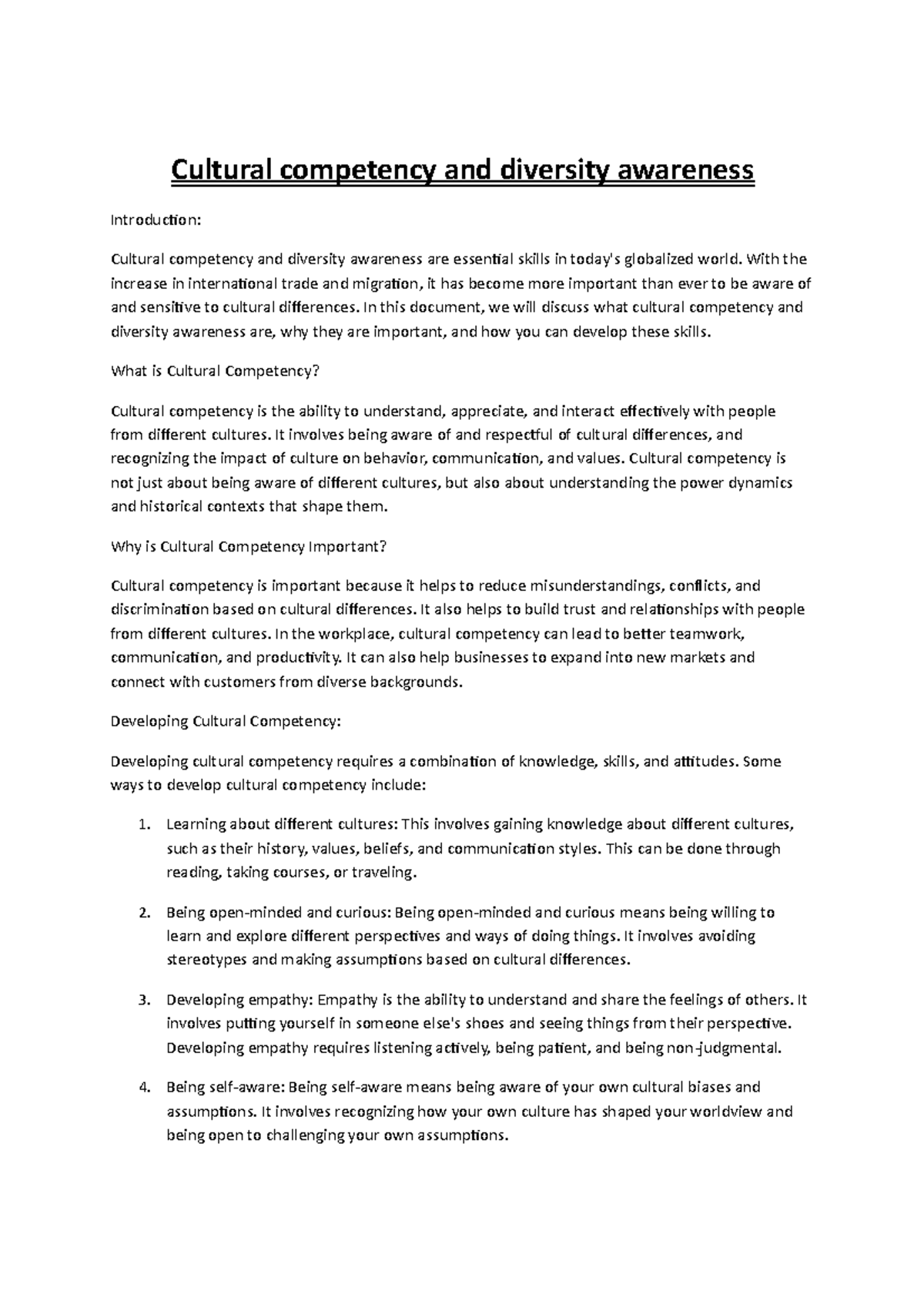 Cultural competency and diversity awareness - Cultural competency and ...