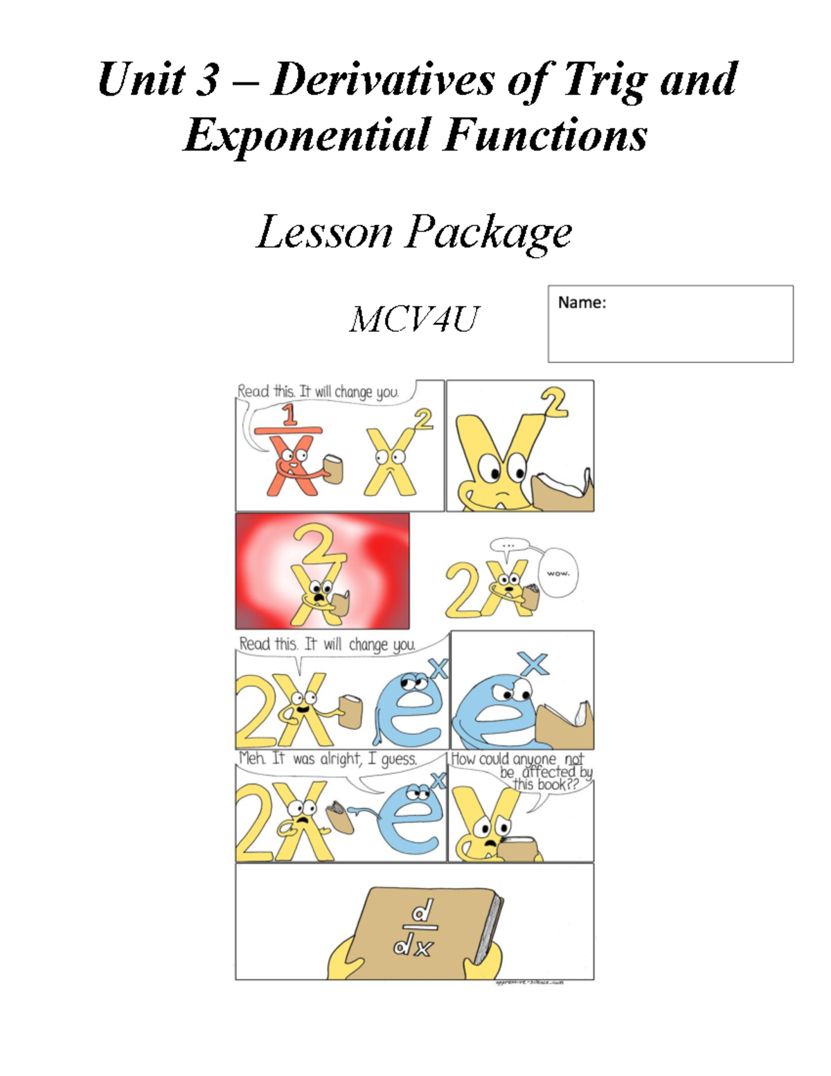 1 - lecture notes - Unit 3 – Derivatives of Trig and Exponential ...